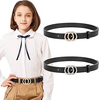 SANSTHS Girls 2 Pack Leather Belts, Girls Kids Skinny Leather Belt with ...