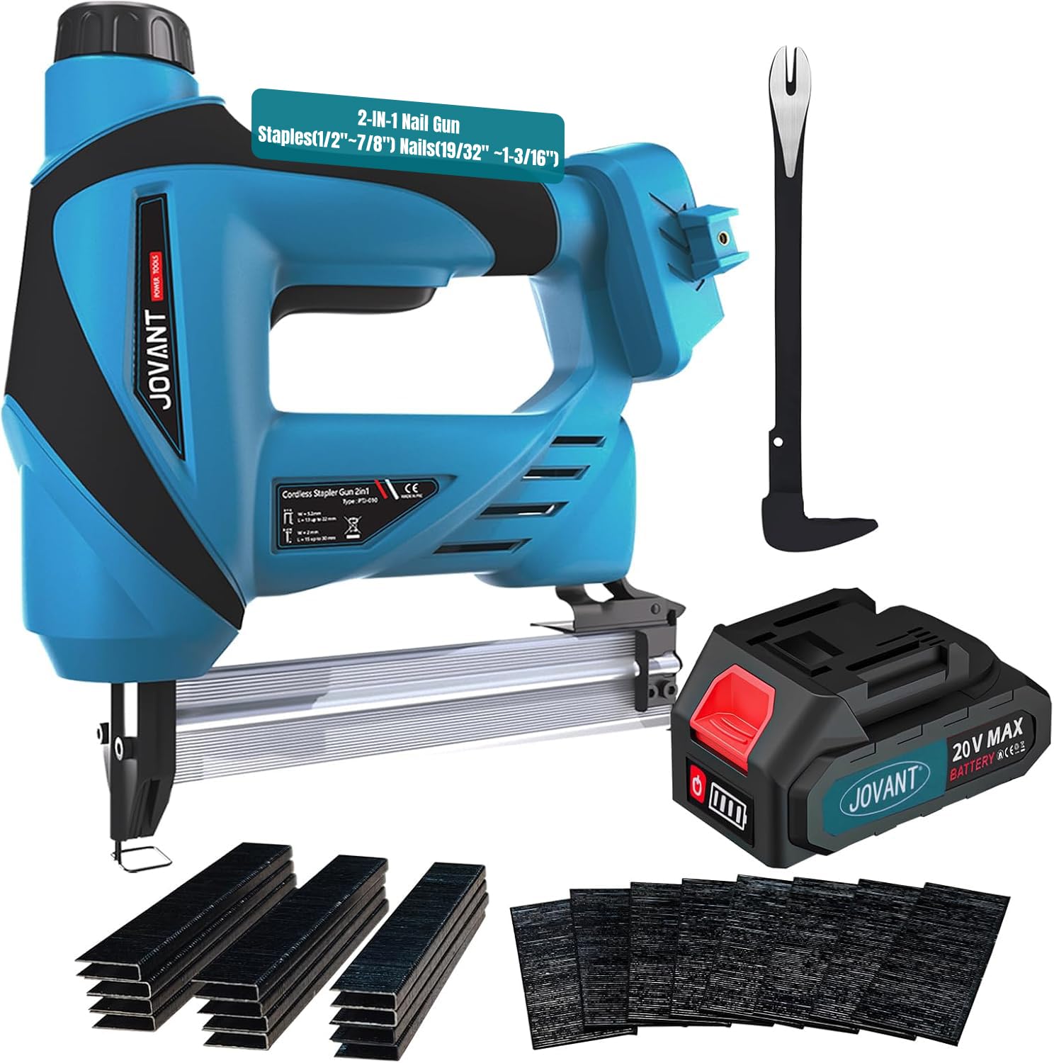 Nail Gun Battery Powered, Cordless Nail Gun with 1 * 2.0Ah Li-ion ...