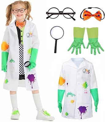 Wbesty Kids Mad Scientist Costume with Eyeglass Frames Magnifying ...