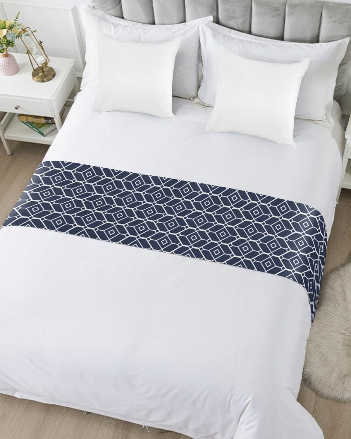 Navy Blue Bed Runners for King Size Bed, Decorative Bed Throws for Foot ...