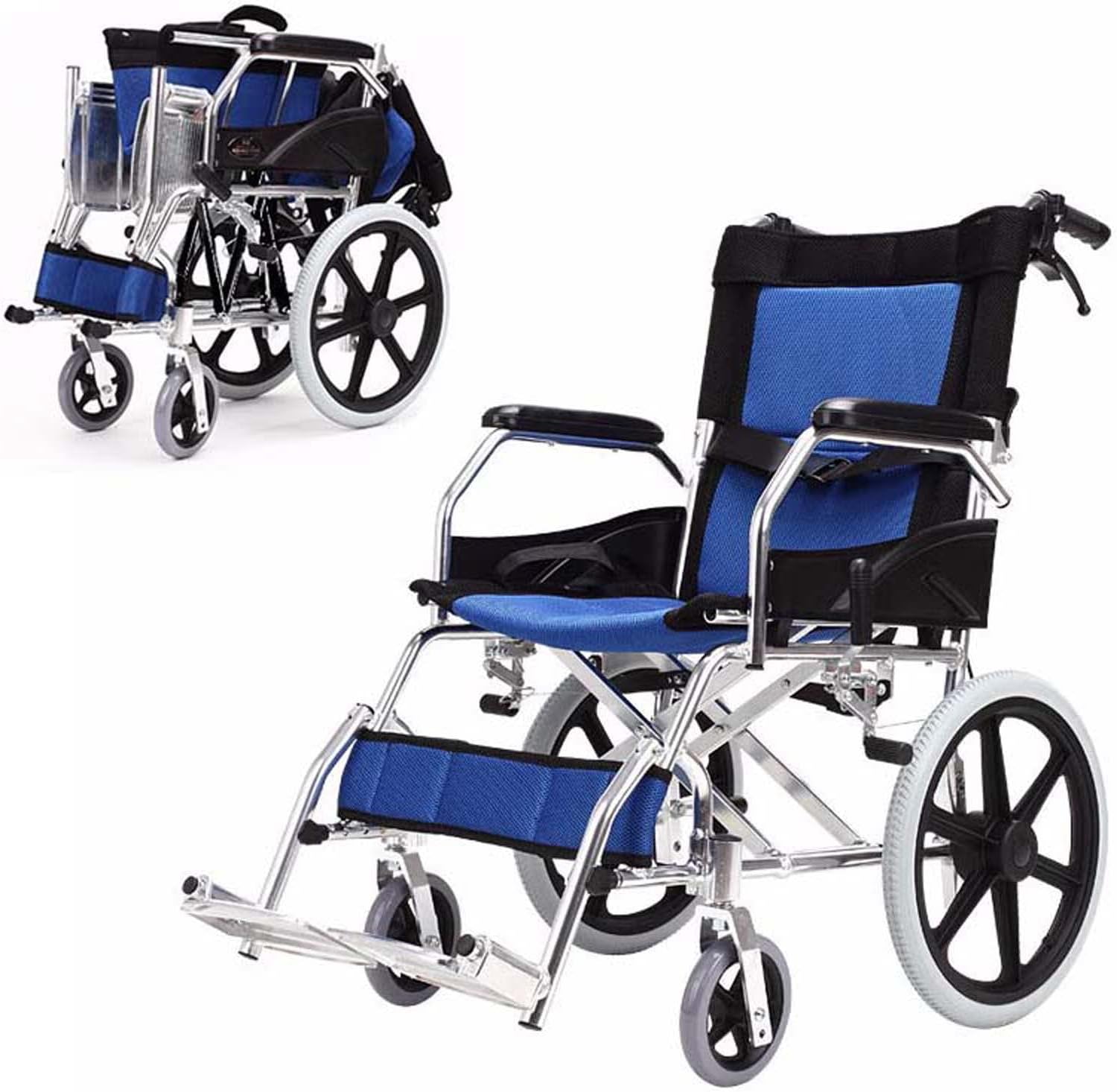 Amazon.com: Lightweight Transport Wheelchair with Handbrakes, Folding ...