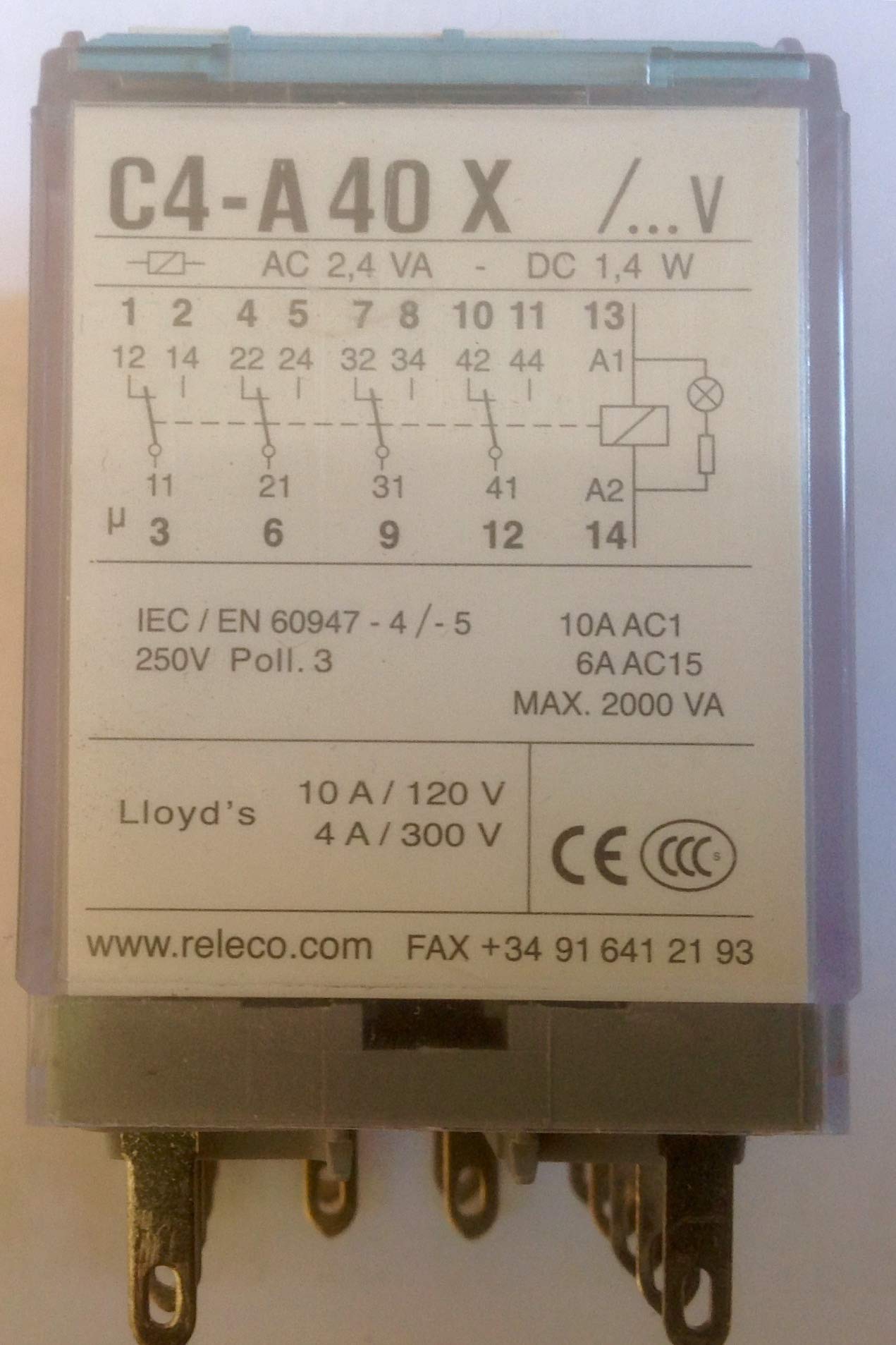 Releco C4-A40X/DC110V Plug in Relay | 110VDC coil | 14 pin: Buy Online ...