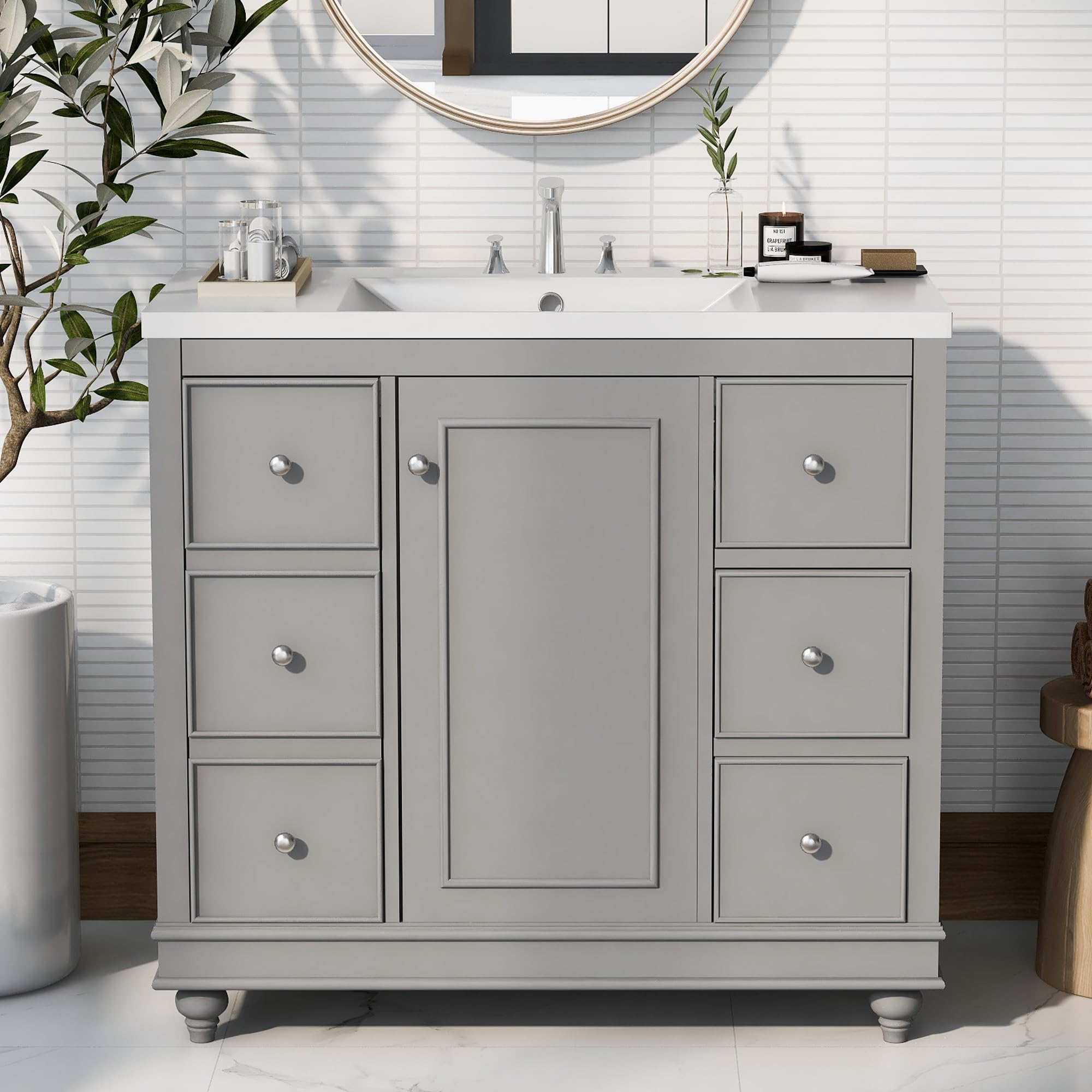 Amazon.com: Bellemave 36" Bathroom Vanity with Resin Sink, Bathroom Vanity Set with 4 Drawers, 1 ...