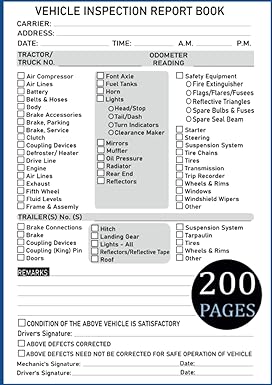 Driver Daily Vehicle Inspection Report Book: Detailed Vehicle ...