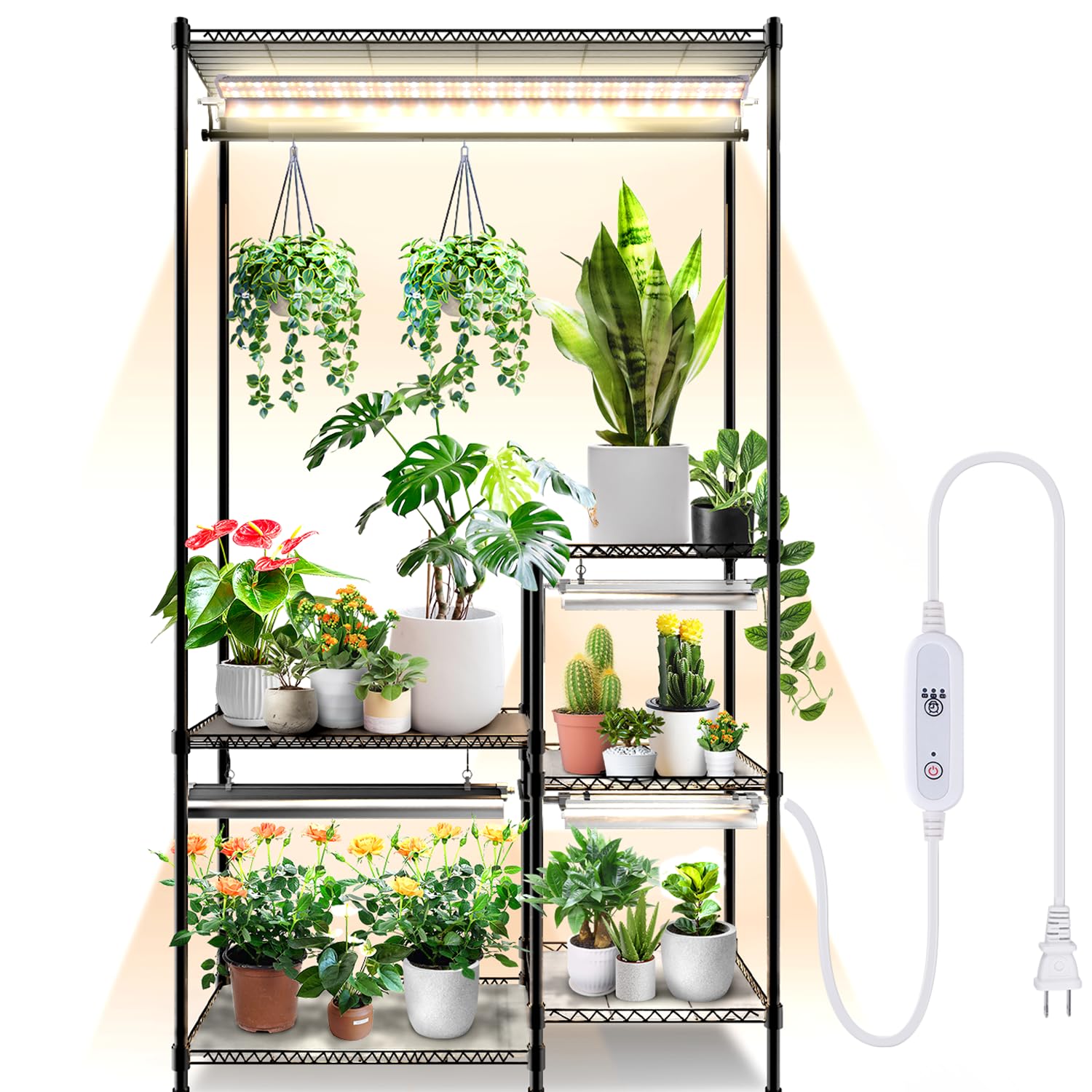 Amazon.com : VShape Indoor plant stand with grow light with timer, 3 ...