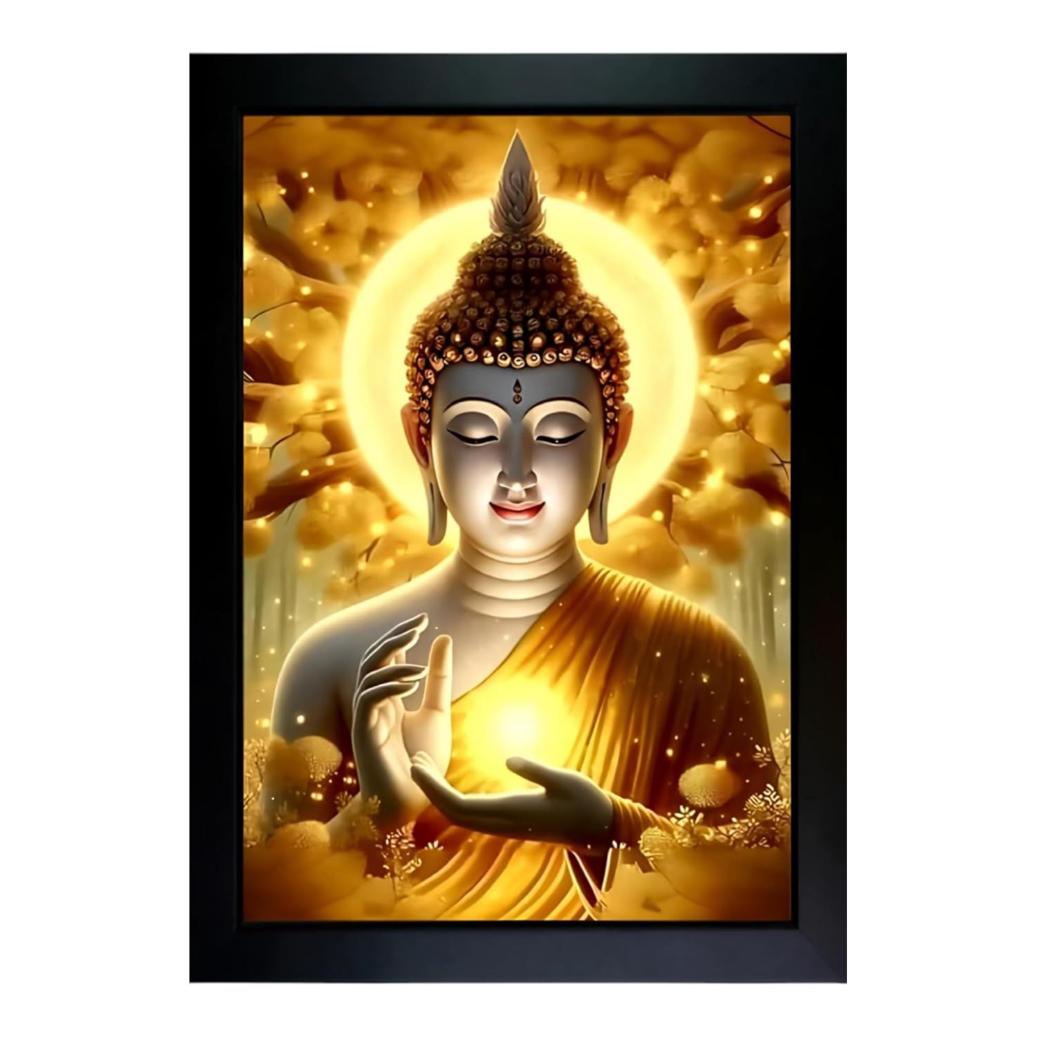 Paper Buddha Wall Art with Golden Halo, Framed Spiritual Digital Print ...