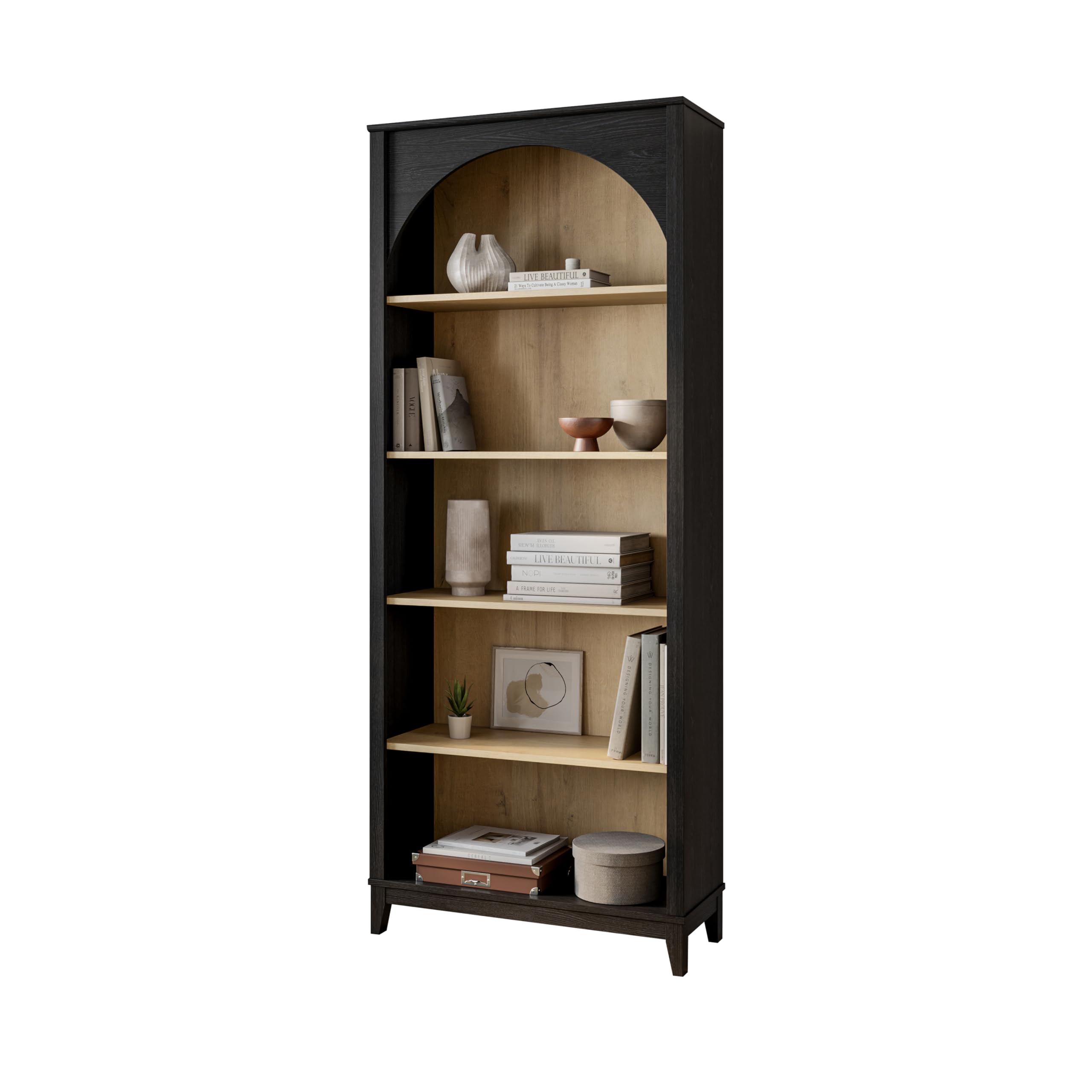 Amazon.com: Prepac Ark 78" Tall 5-Tier Arched Bookcase, Black Oak with ...
