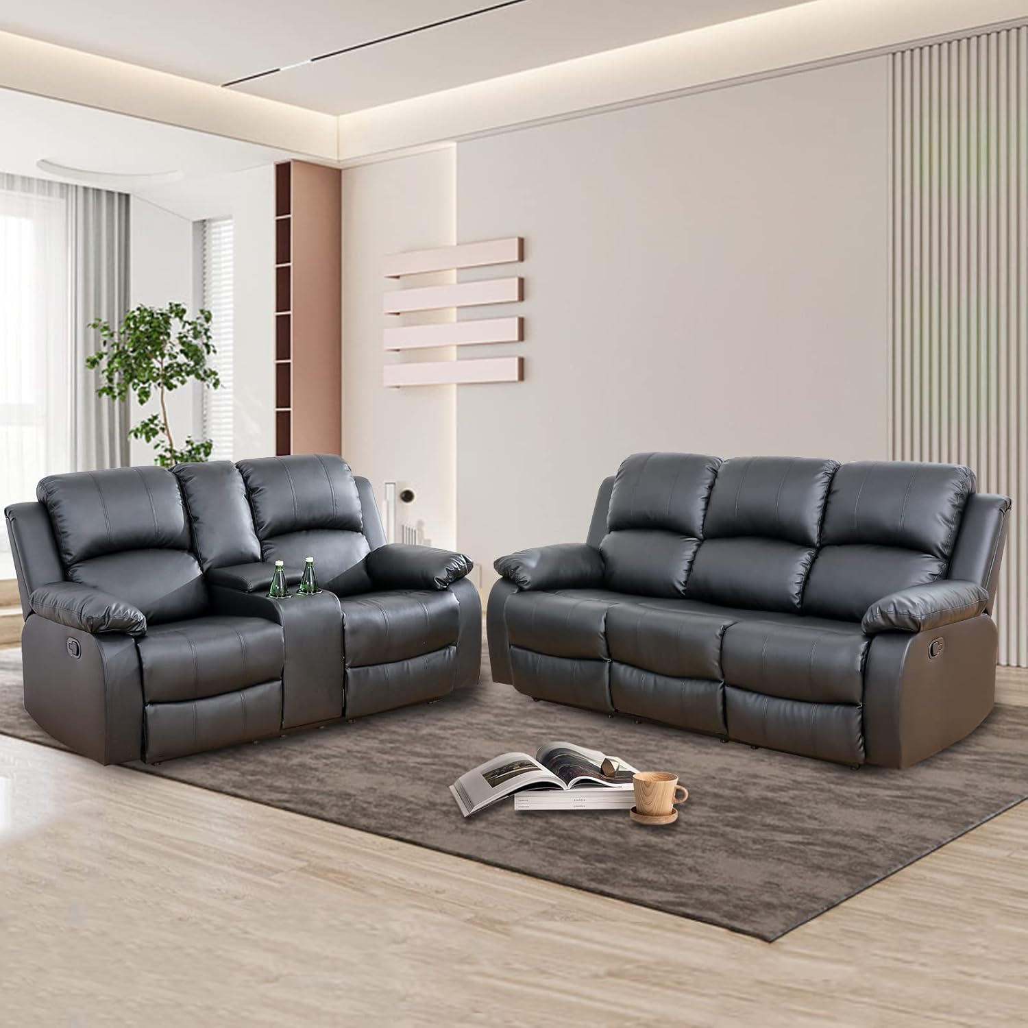 Amazon.com: Plithzy Leather Recliner Sofa Set, Living Room Furniture ...