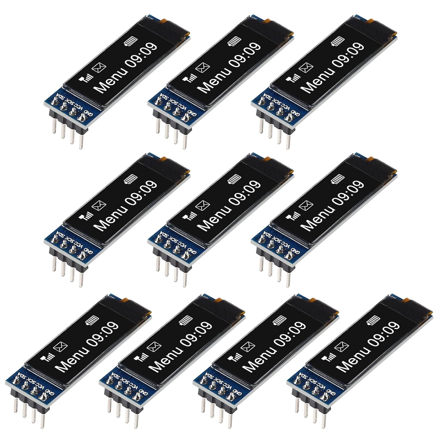 DWEII 10pcs 0.91 Inch I2C OLED Display Module (SSD1306, Blue) for ...