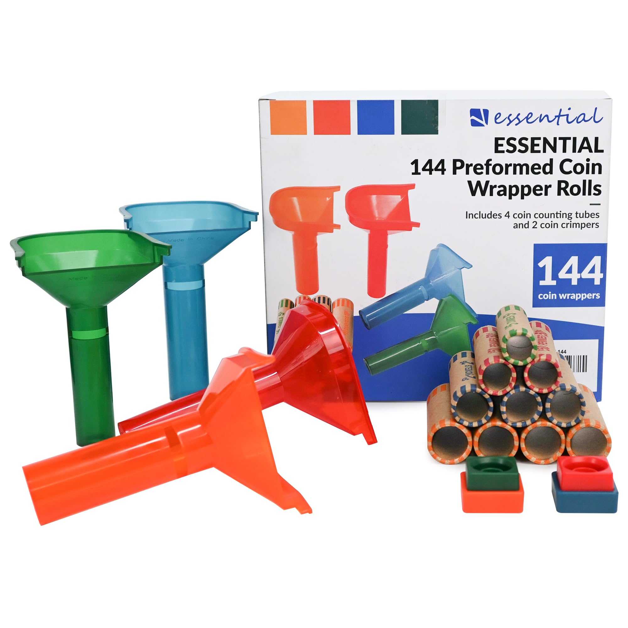 Amazon.com : ESSENTIAL 144 Pcs Assorted Preformed Coin Wrapper Rolls ...
