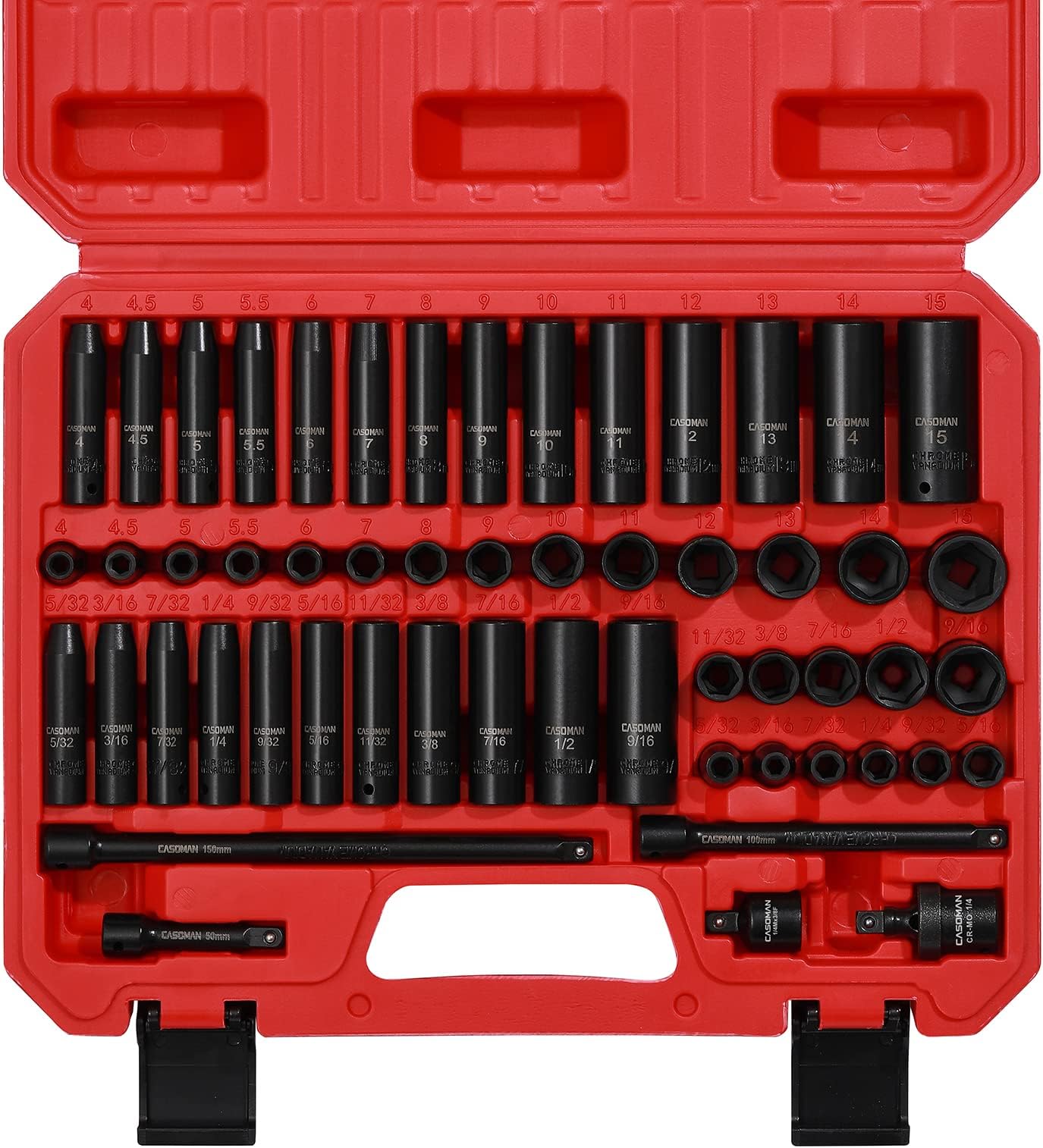 CASOMAN 1/4 Inch Drive Master Impact Socket Set, 50-Piece, SAE/Metric ...