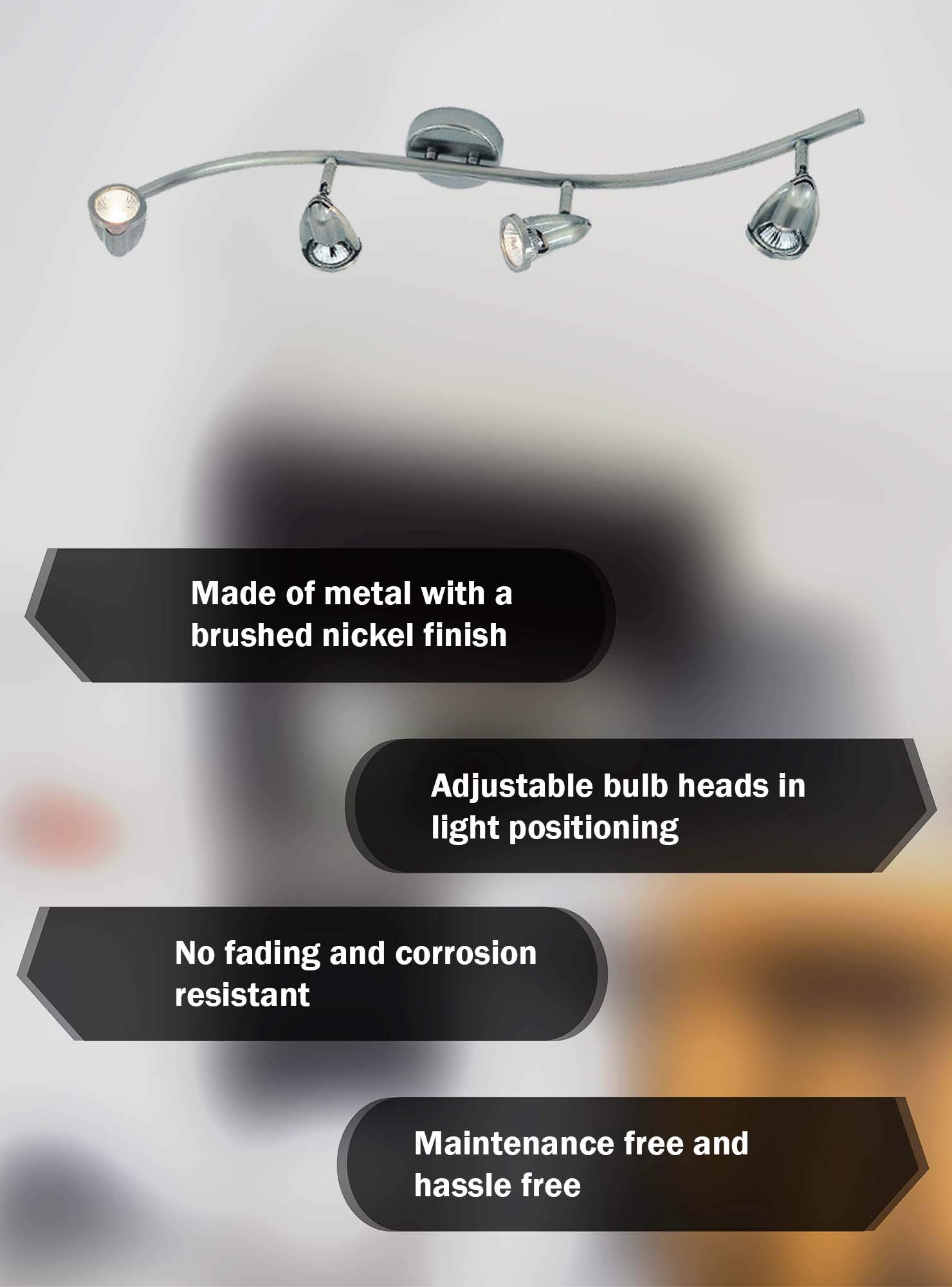 Adjustable 4 Light Modern Track Lighting Kit Brushed Nickel