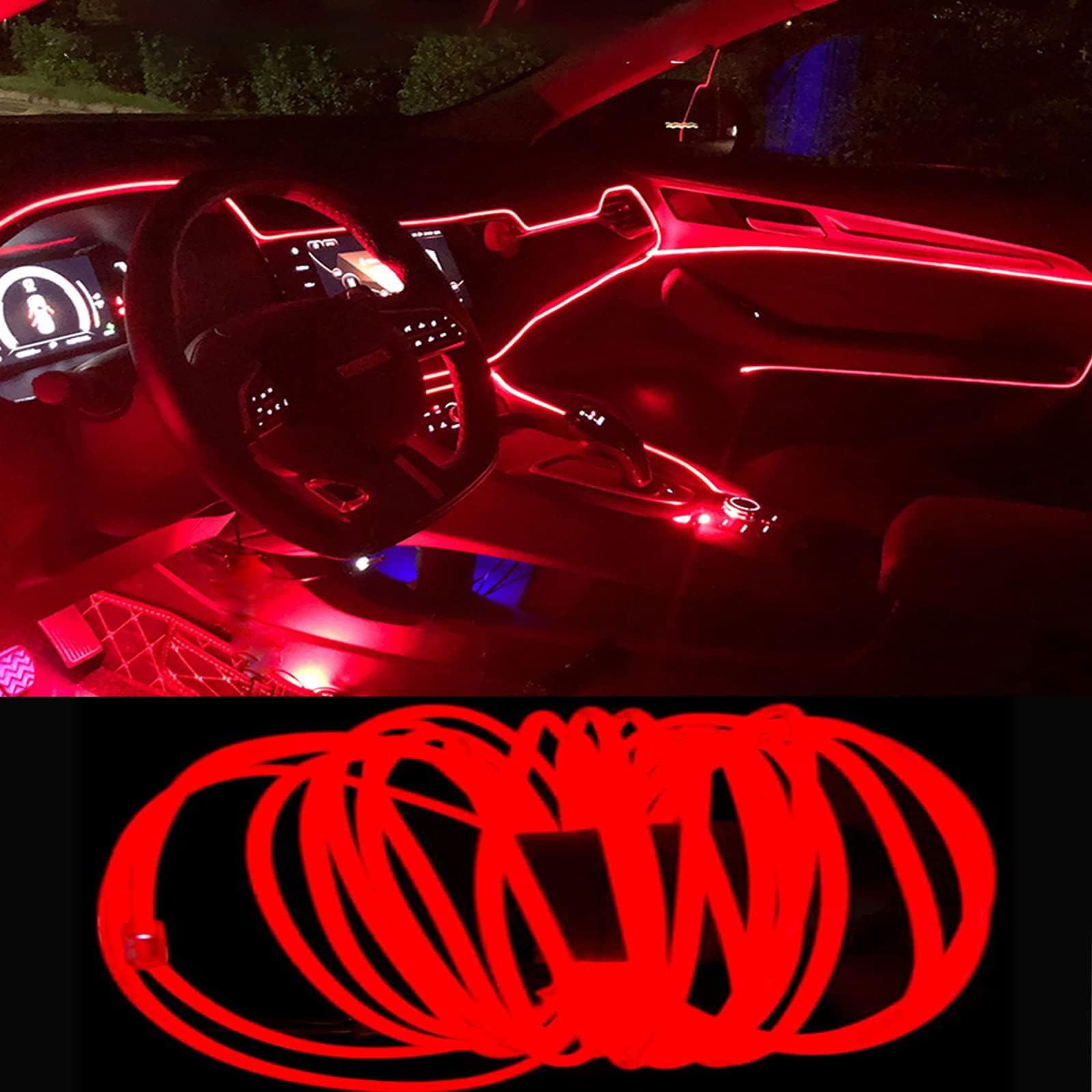 Amazon.com: EL Wire Interior Car LED Strip Lights, USB Car Neon Light ...
