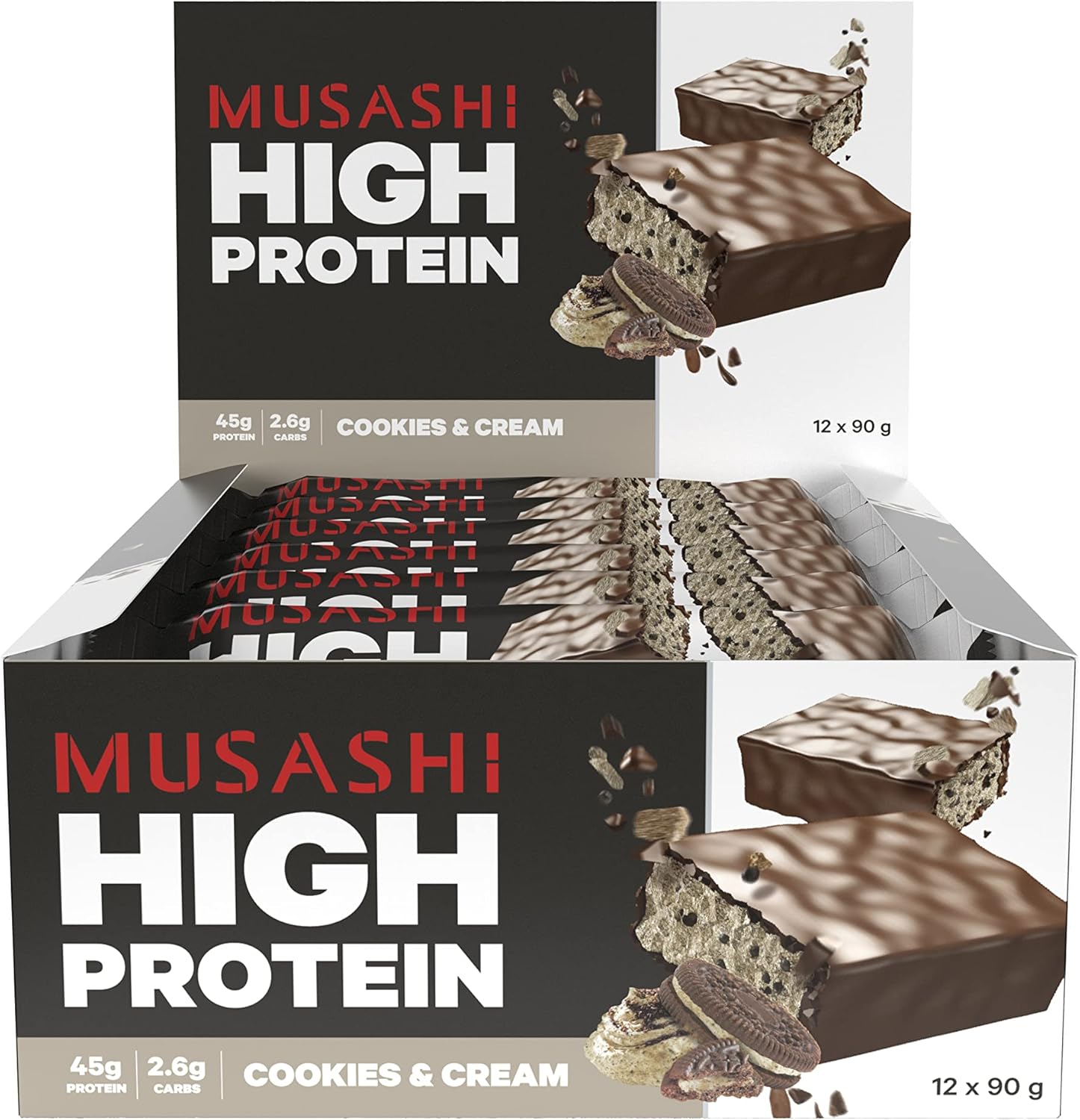 Musashi High Protein Cookies & Cream Bar 90 g, 12 Pack : Amazon.com.au ...
