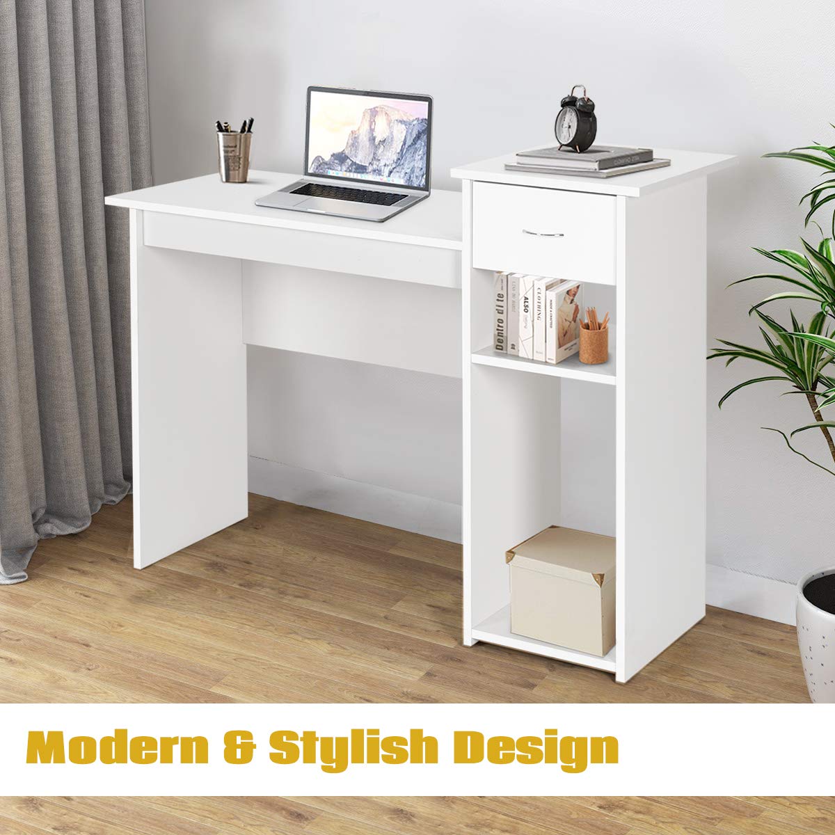 Tangkula White Compact Computer Desk, Perfect Small Desk for Samll ...