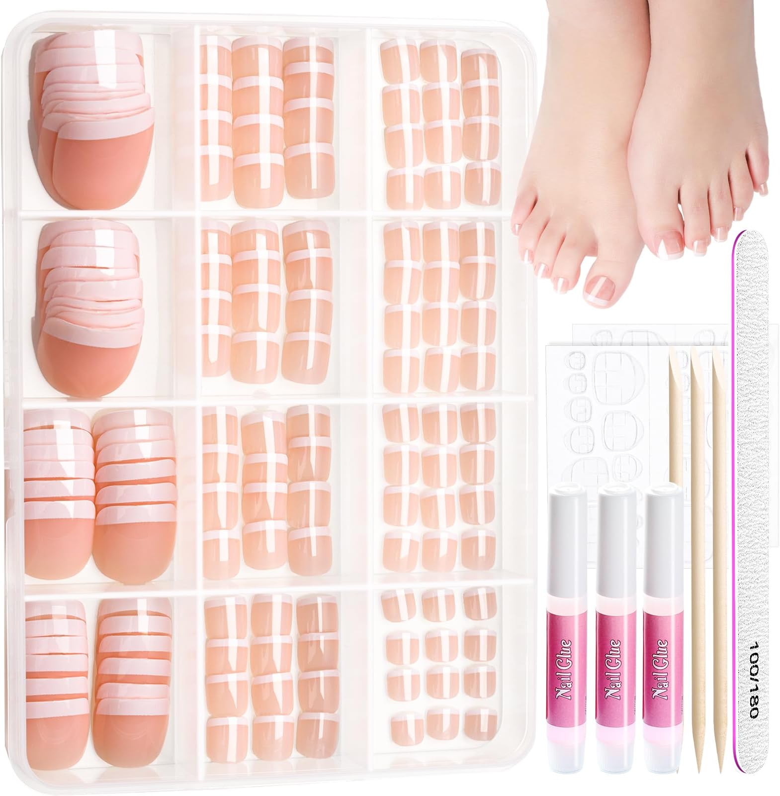 Amazon.com: French Tips Press on Toenails Short Square False Toe Nails ...