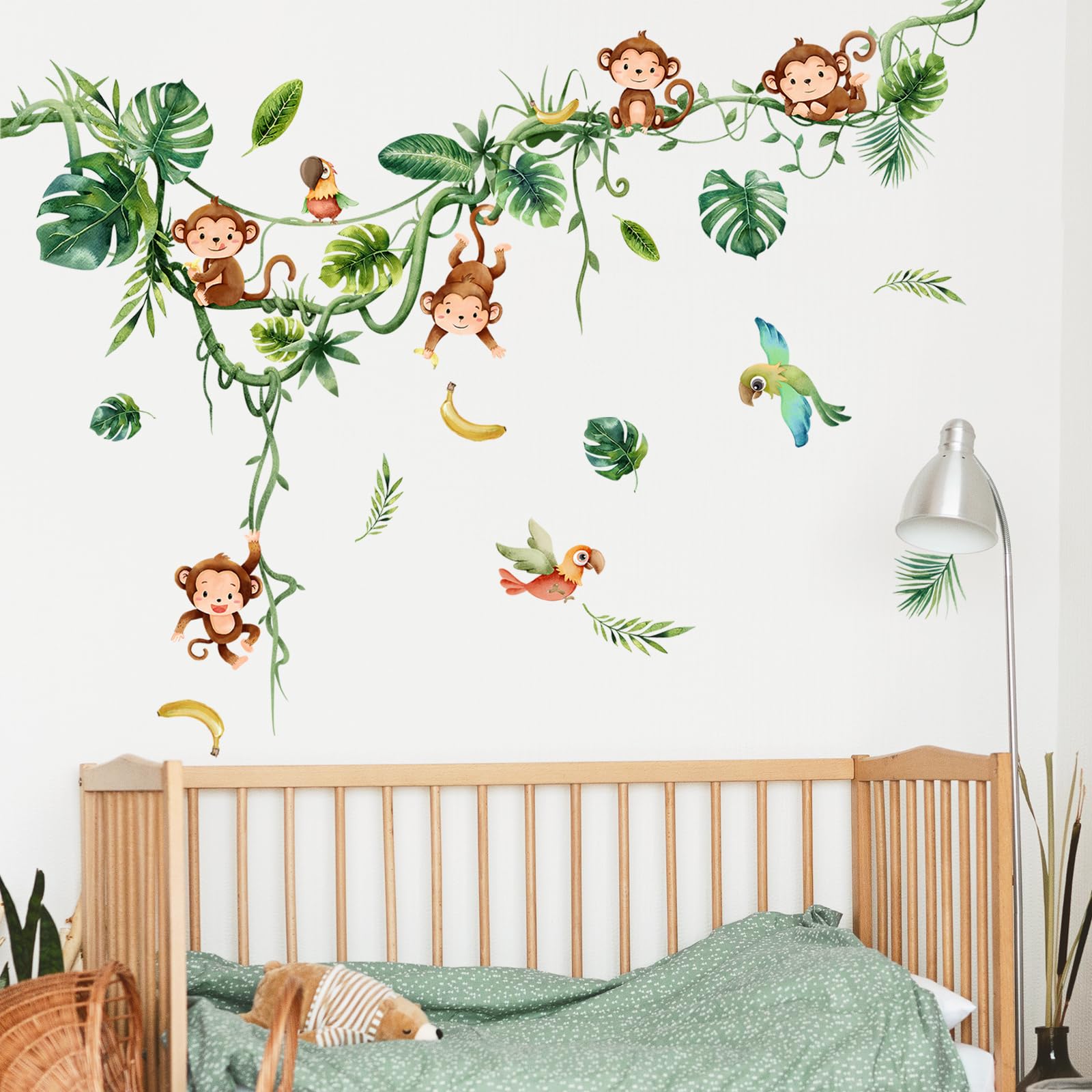 Amazon.com: Supzone Monkey Climbing Tree Wall Decals Jungle Animals ...