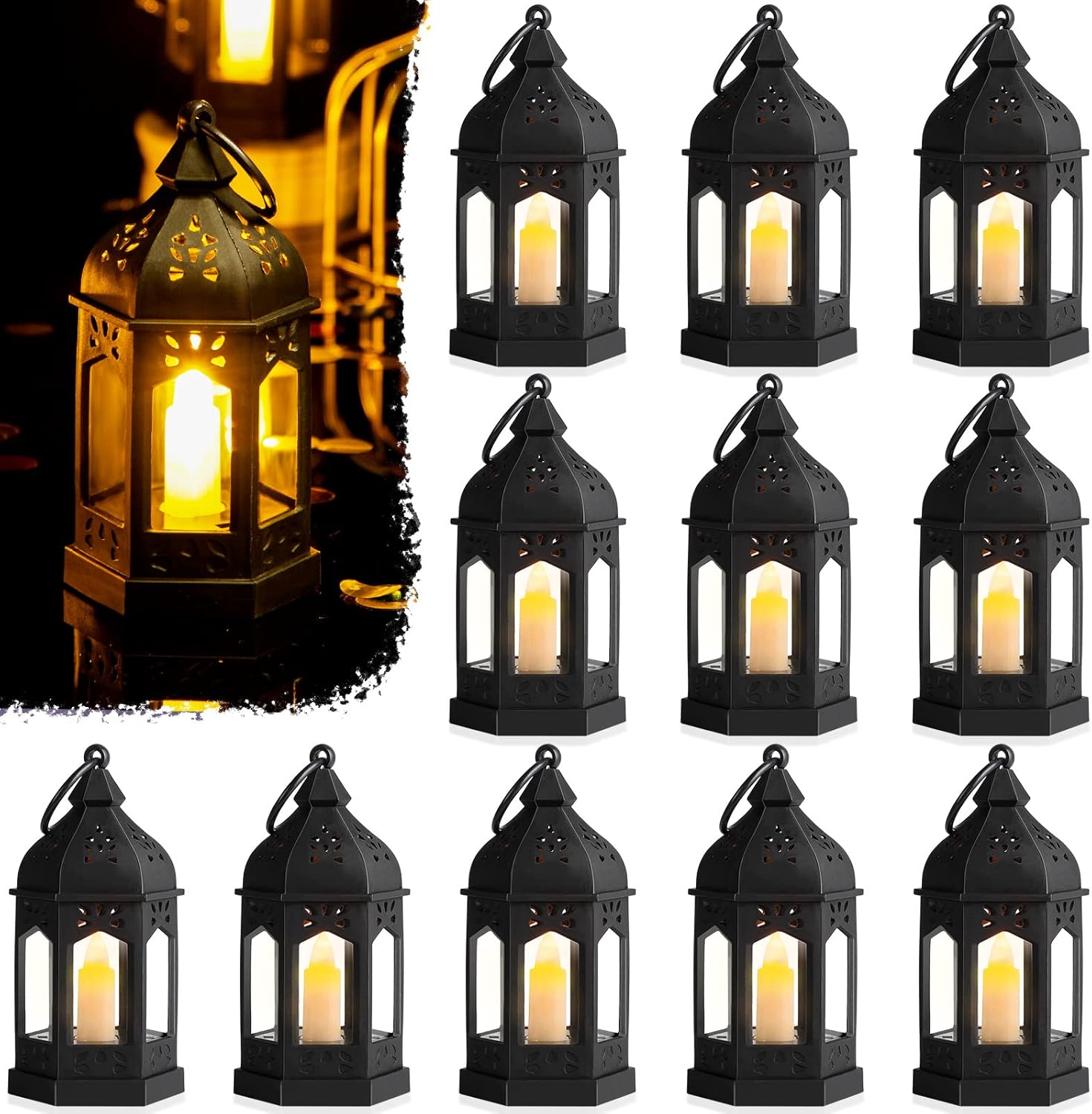 Amazon.com: 12 Pieces Mini Lanterns with Flickering Led Candle ...