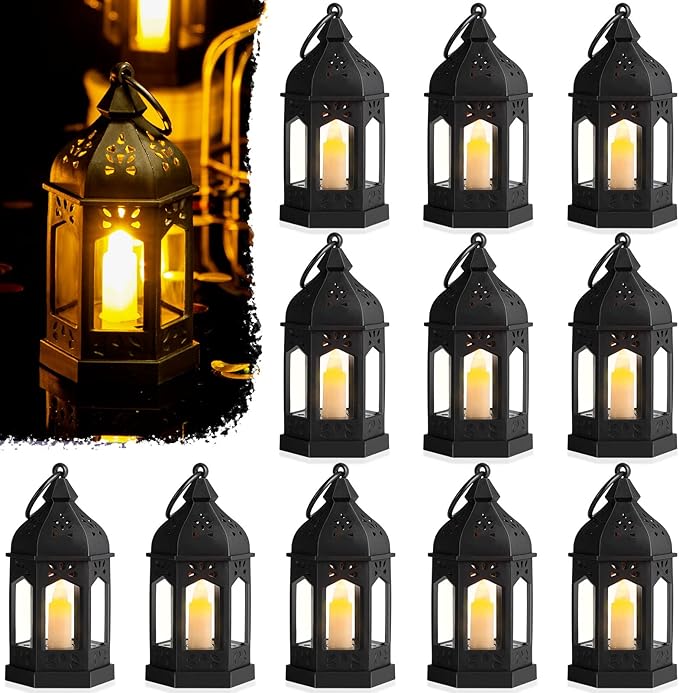 Amazon.com: 12 Pieces Mini Lanterns with Flickering Led Candle ...