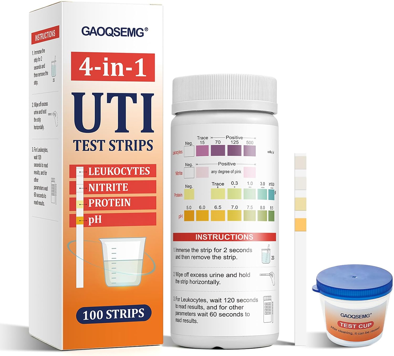 4-In-1 UTI Test Strips, Urine Tests Strip for Men & Women Accurate Home ...