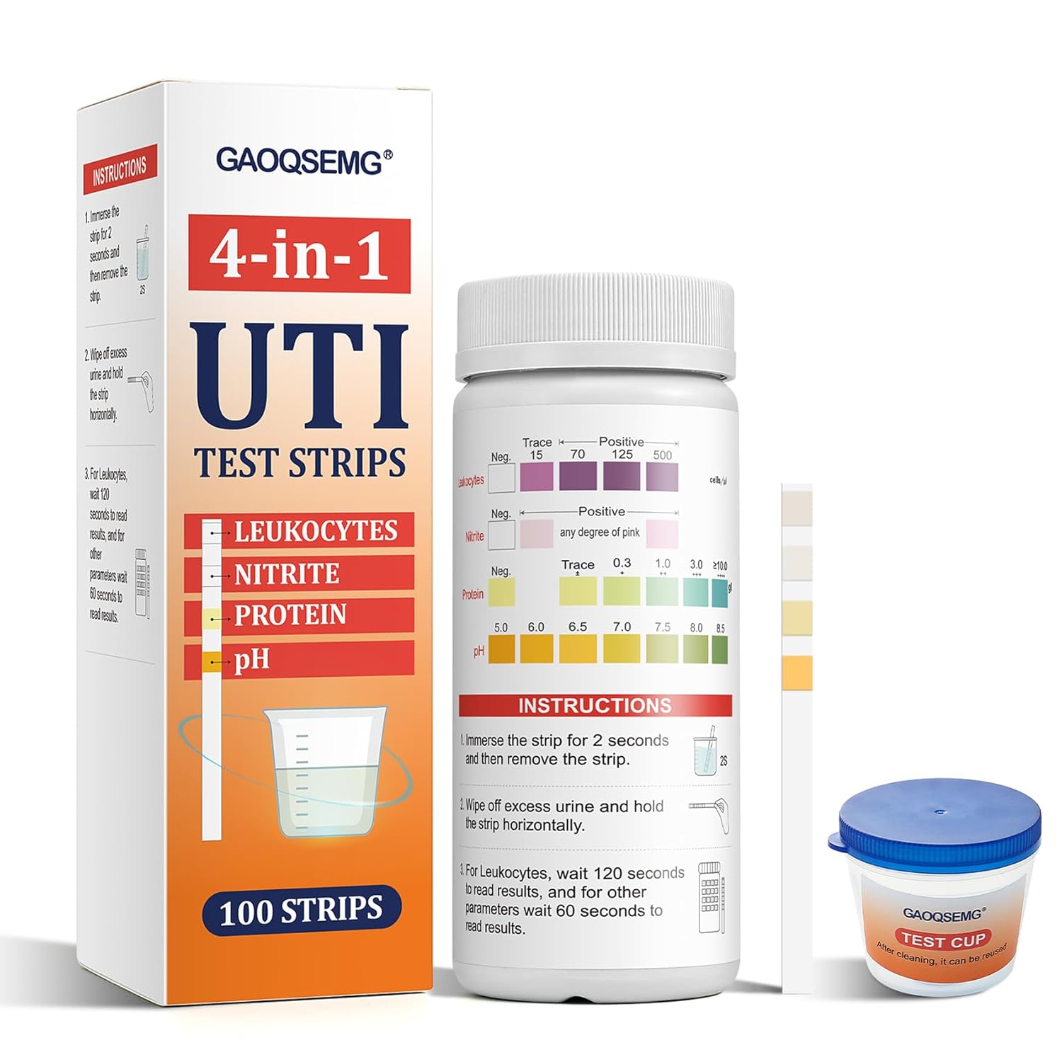 4-In-1 UTI Test Strips,100ct Urine Test Strips for Women & Men Accurate ...