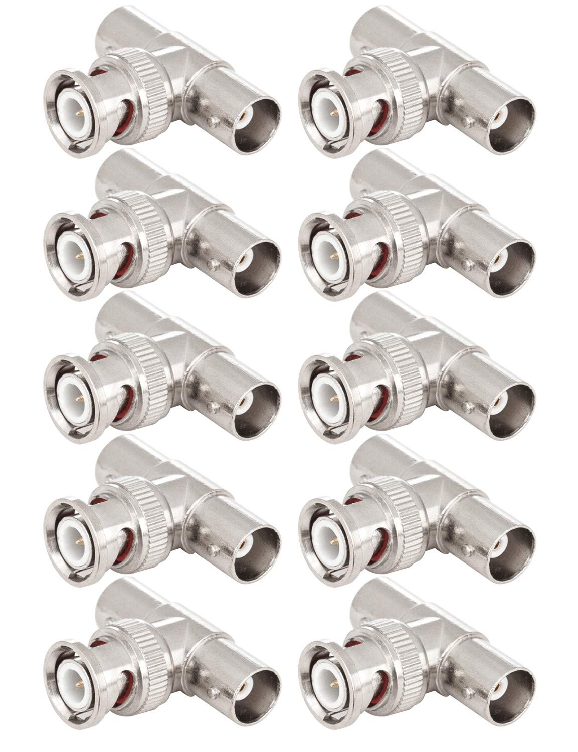 BNC Splitter, 10-Pack BNC Male Plug to Dual Female Jack Tee Connector ...