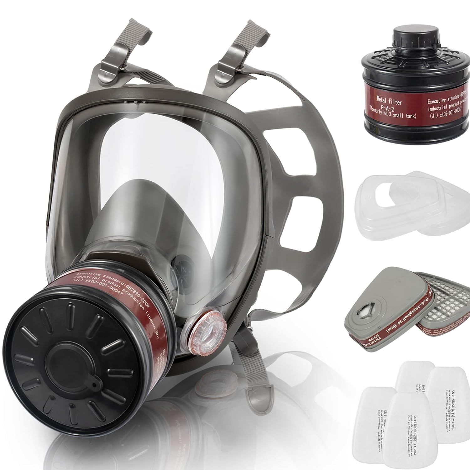 Full Face Gas Mask, Respirator Mask Reusable with 40mm Filter Canister ...