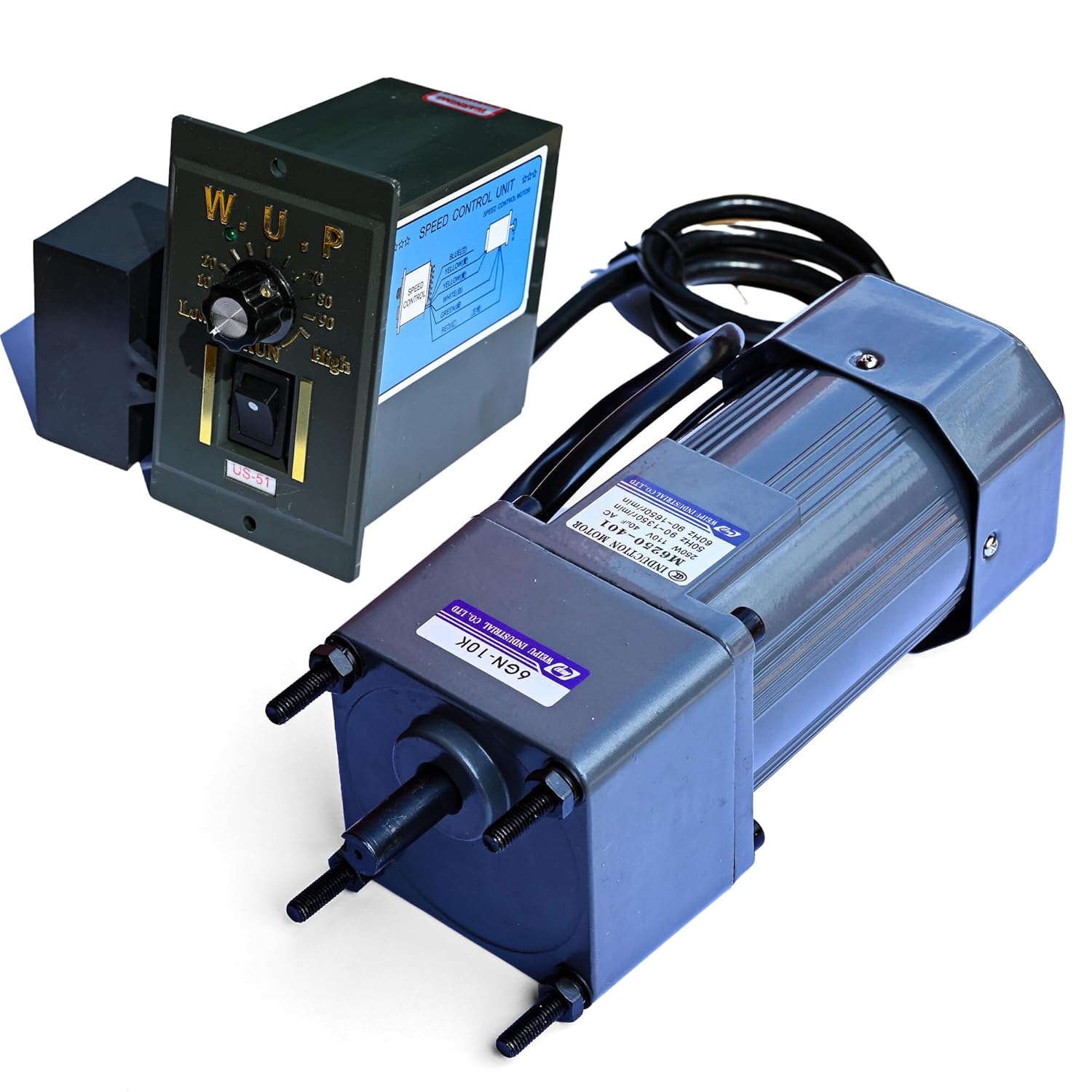 High Torque AC Motor + Speed Controller + Gear Box, 250W Single Phase ...