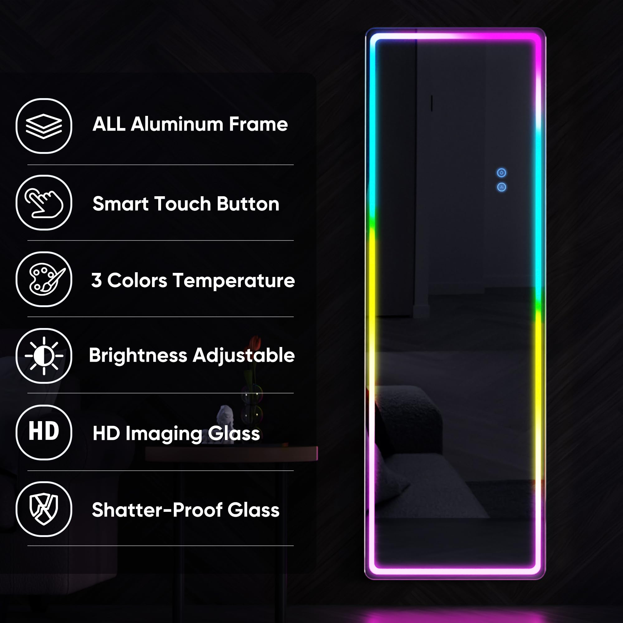 Snapklik.com : Antok LED Full Length Mirror, 64 X 21 RGB Mirror Floor ...