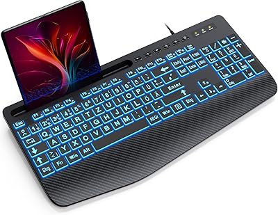 SABLUTE Large Print Backlit Keyboard, Wired USB Lighted Computer ...