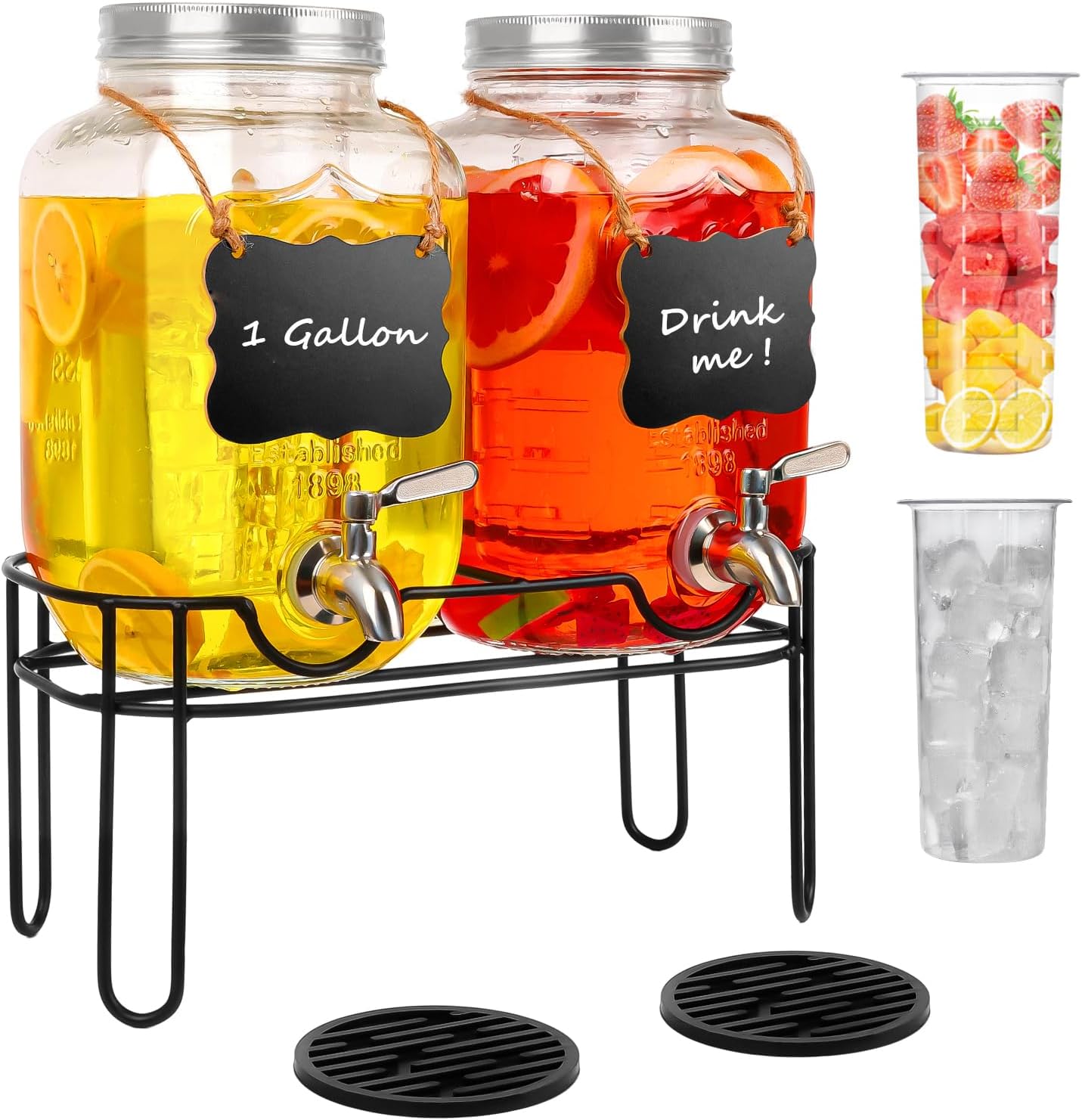 Amazon.com | Drink Dispenser (2 Pack) With Metal Stand,Drink Dispensers ...