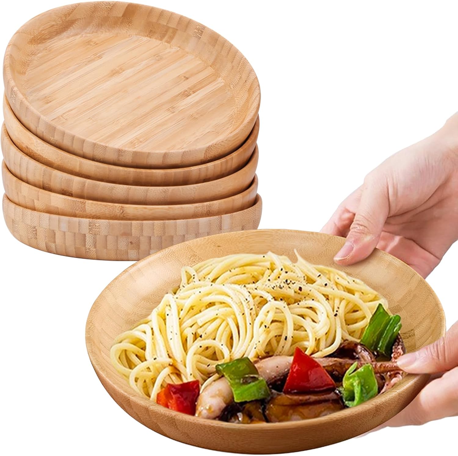 Amazon.com: cluzelar Bamboo Plates 7.5Inch Round Bamboo Plates Reusable ...