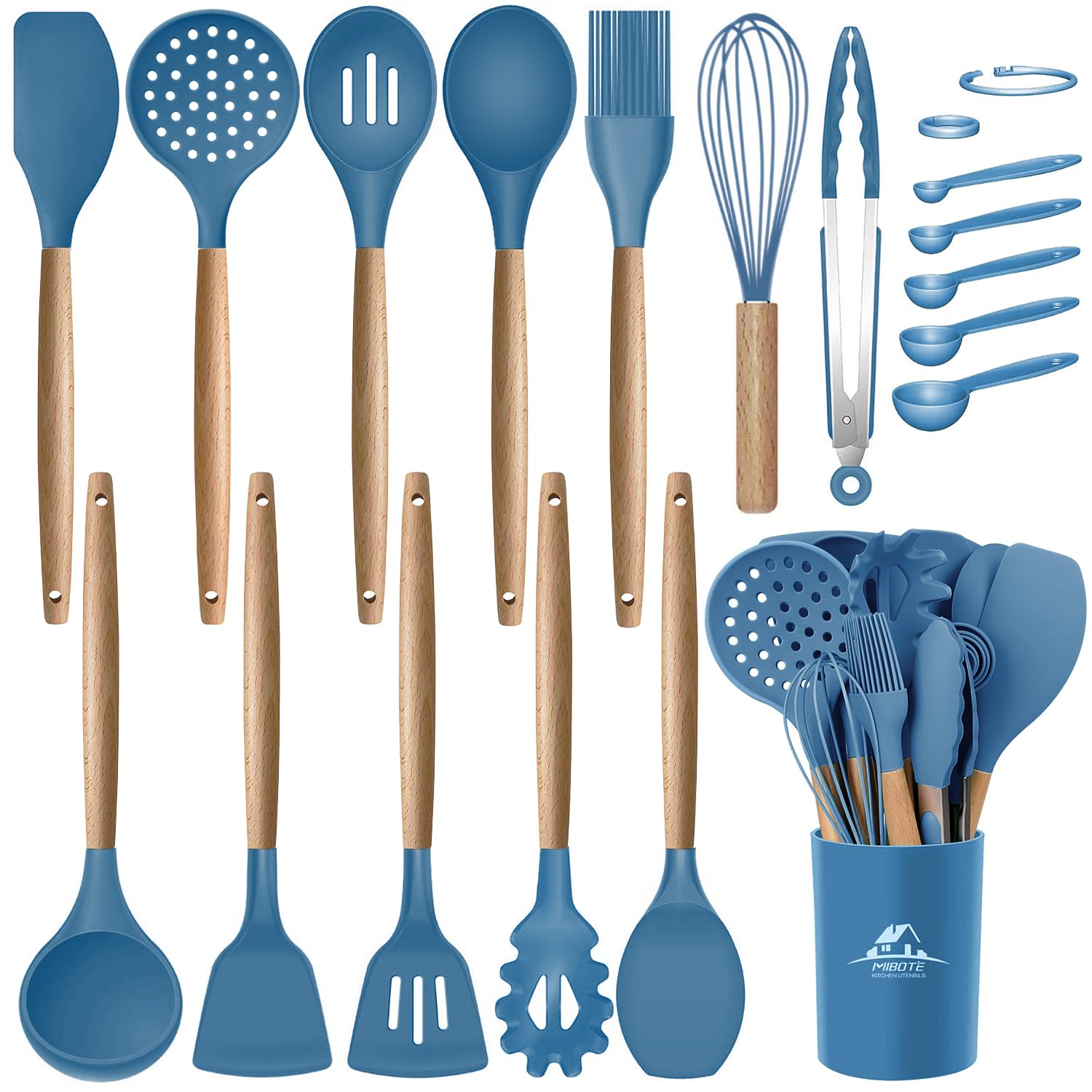 Amazon.com: MIBOTE 17 Pcs Silicone Cooking Kitchen Utensils Set with ...