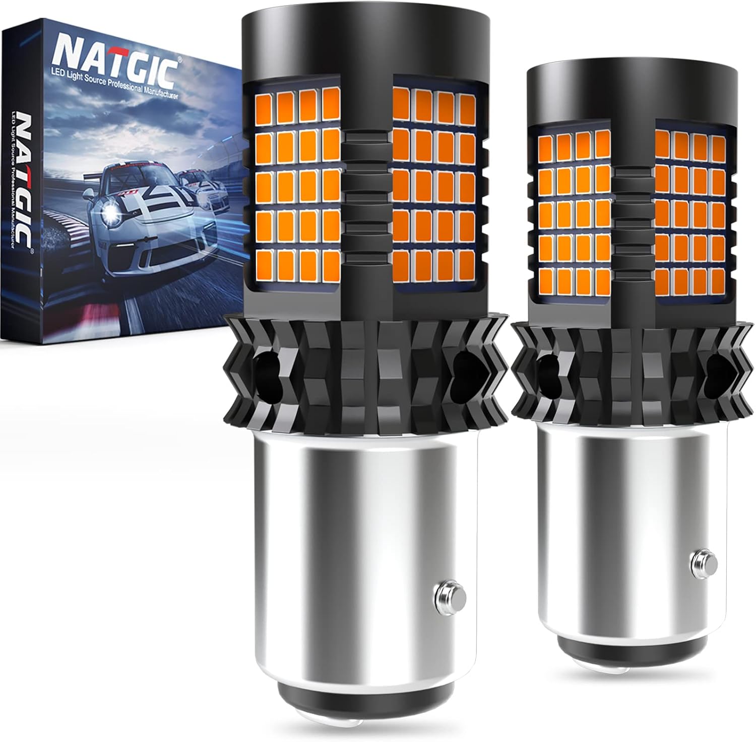 Amazon.com: NATGIC Amber BAY15D 1157 LED Bulbs Yellow Canbus Error Free ...
