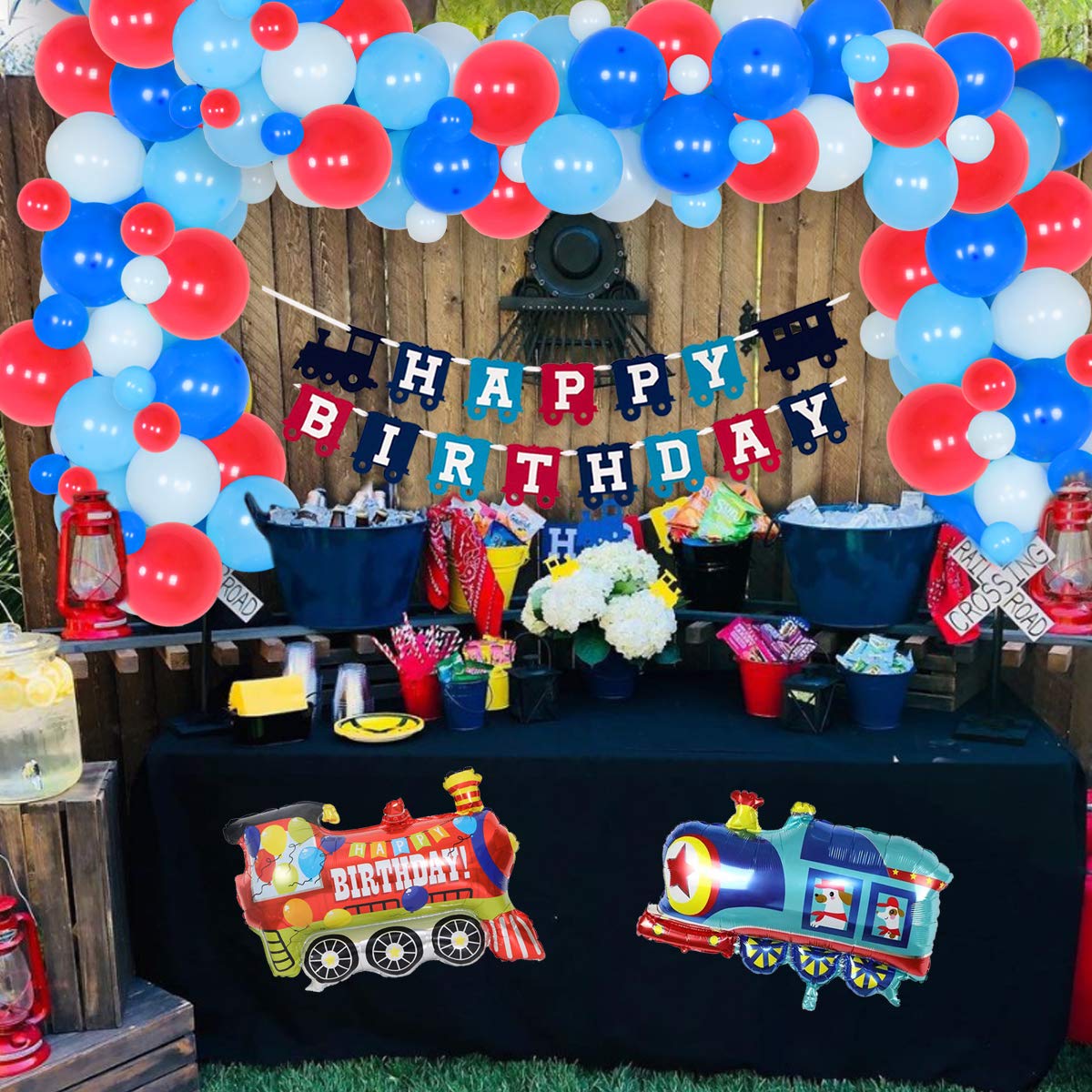 Buy Train Birthday Decorations Railroad Balloon Garland Kit Steam Train ...