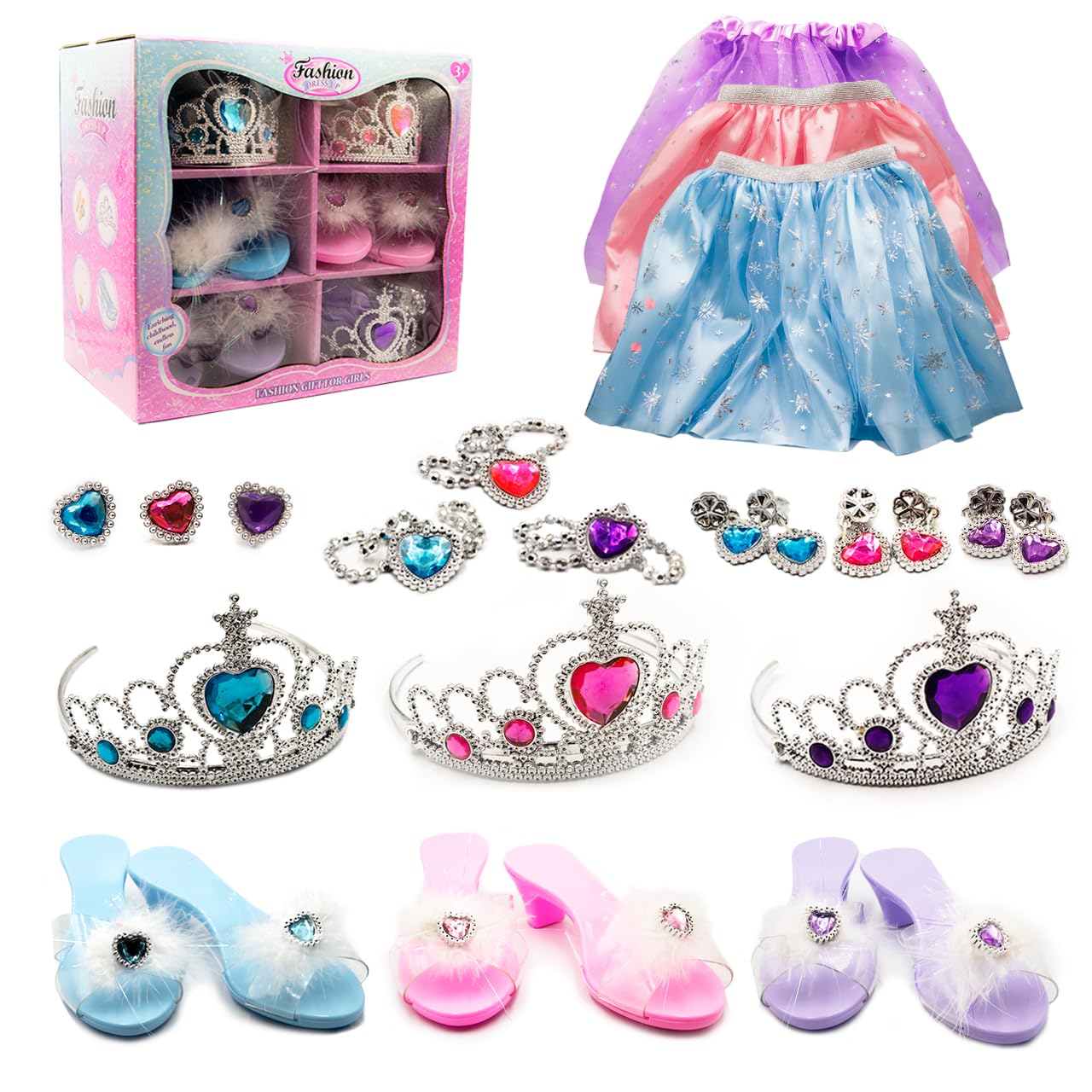 Princess Dress-Up Toys and Jewelry Set – Colorful Costumes with Skirts ...