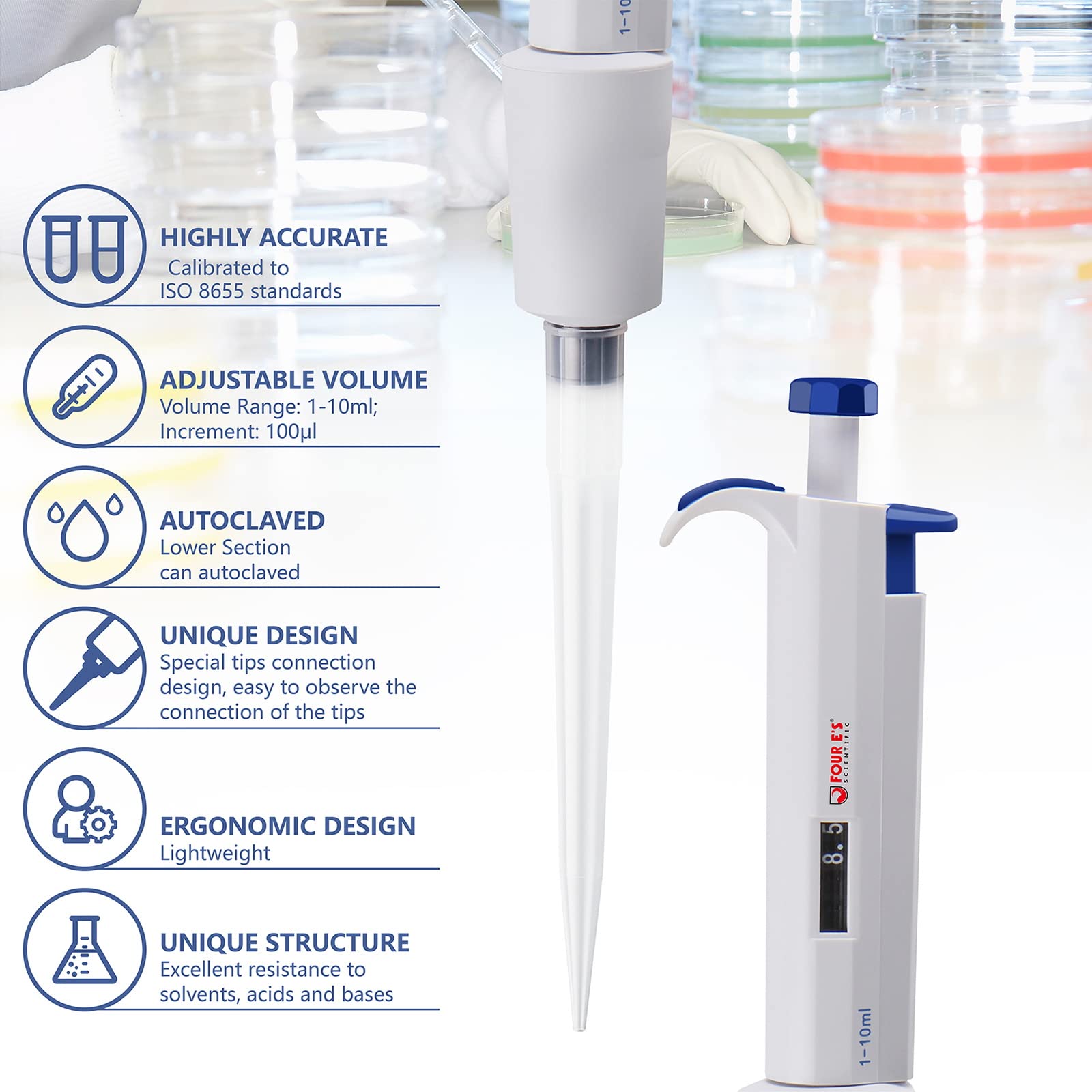 Snapklik.com : 10 mL Micropipette, 1-10 mL Lab Single Channel Micro ...