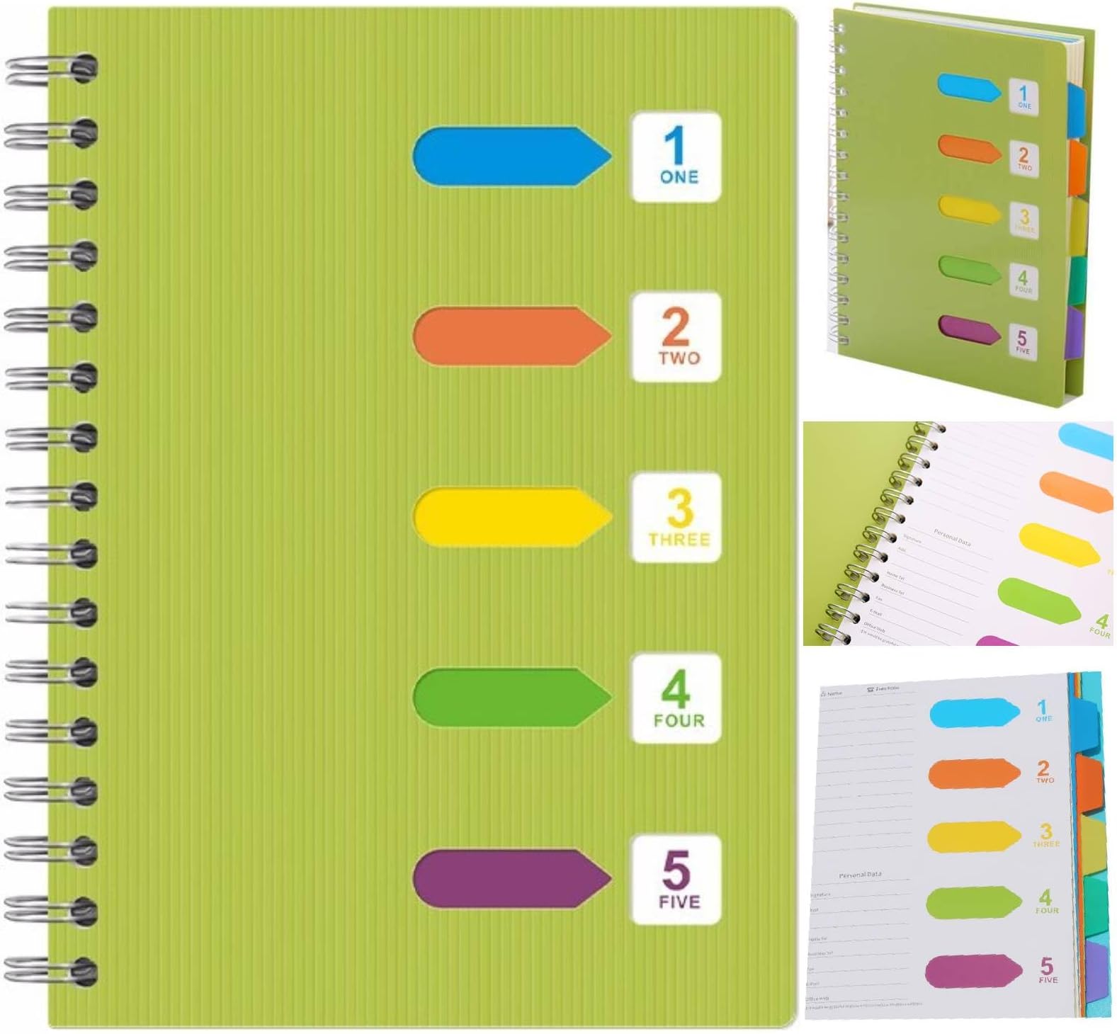 Amazon.com : YOOFUN 5 Subject Notebook for Work 260 Pages Spiral ...