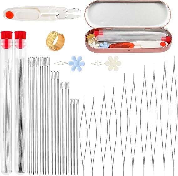 Amazon.com: Beading Needles Set Include 60 Pcs Long Straight Beading ...