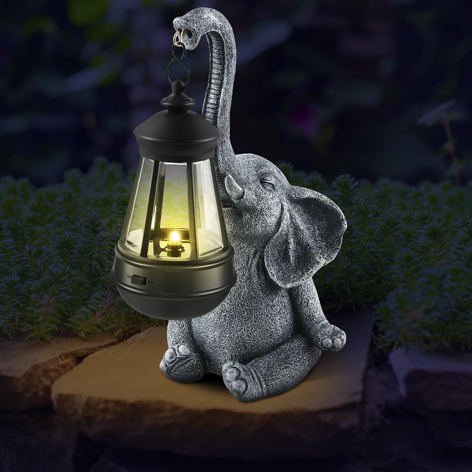 Elephant Figurine, Resin Elephant Ornaments with Solar Lanterns,25.5cm ...