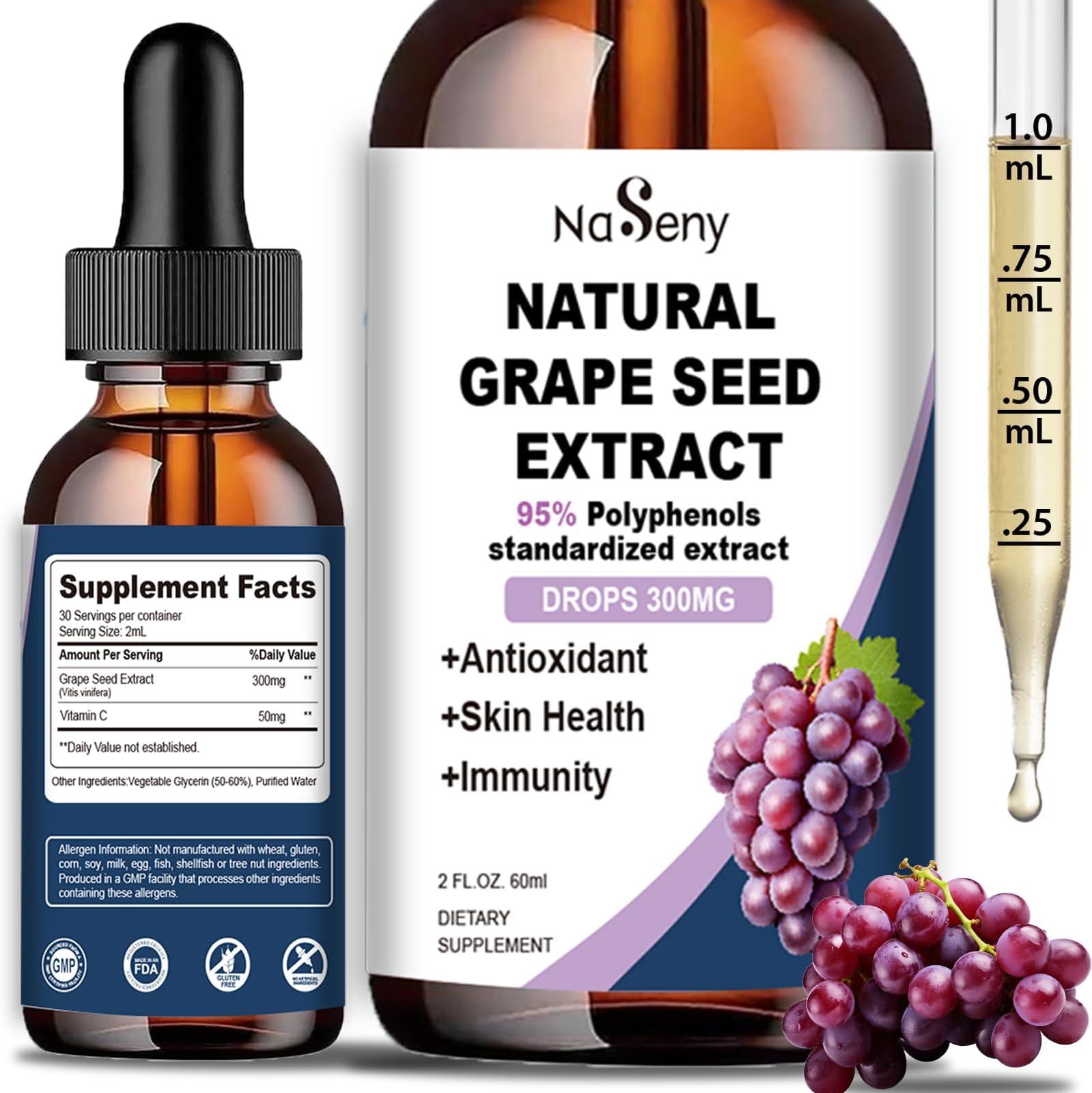 Amazon.com: Natural Grape Seed Extract Drops-300 mg Grape Seed Extract ...