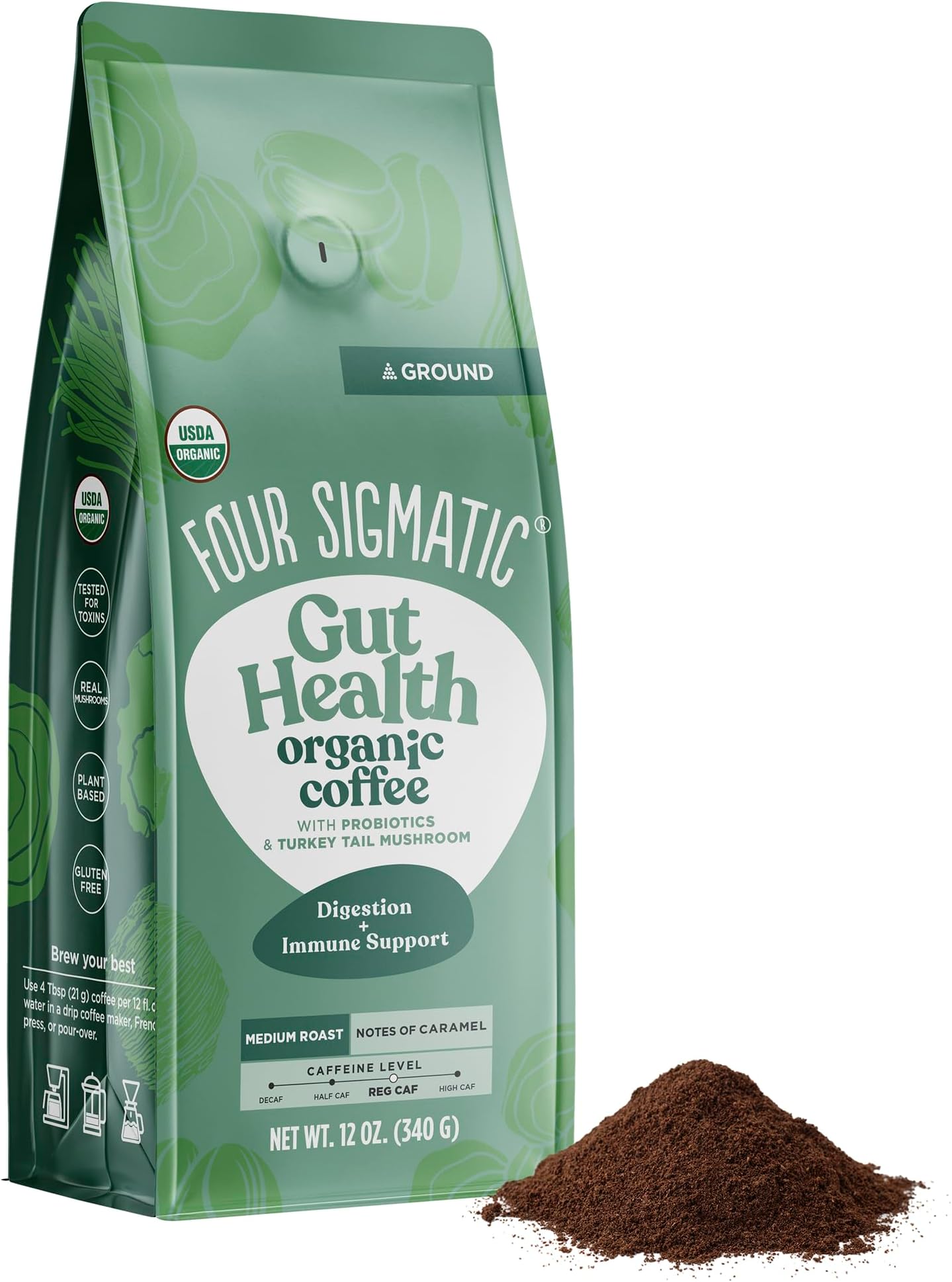 Amazon.com : Four Sigmatic Happy Gut Organic Ground Coffee | Medium ...