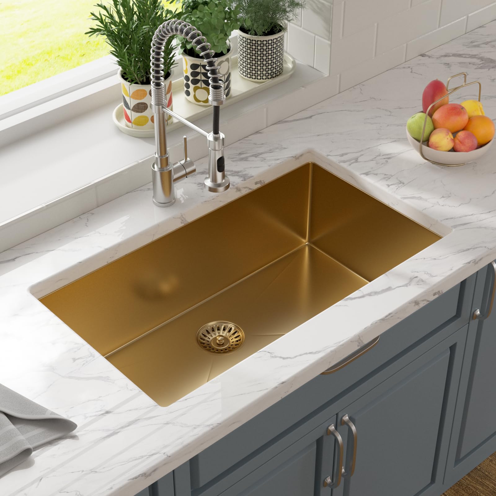 Snapklik.com : 33 Undermount Kitchen Sink 33x19 Matte Gold Undermount ...
