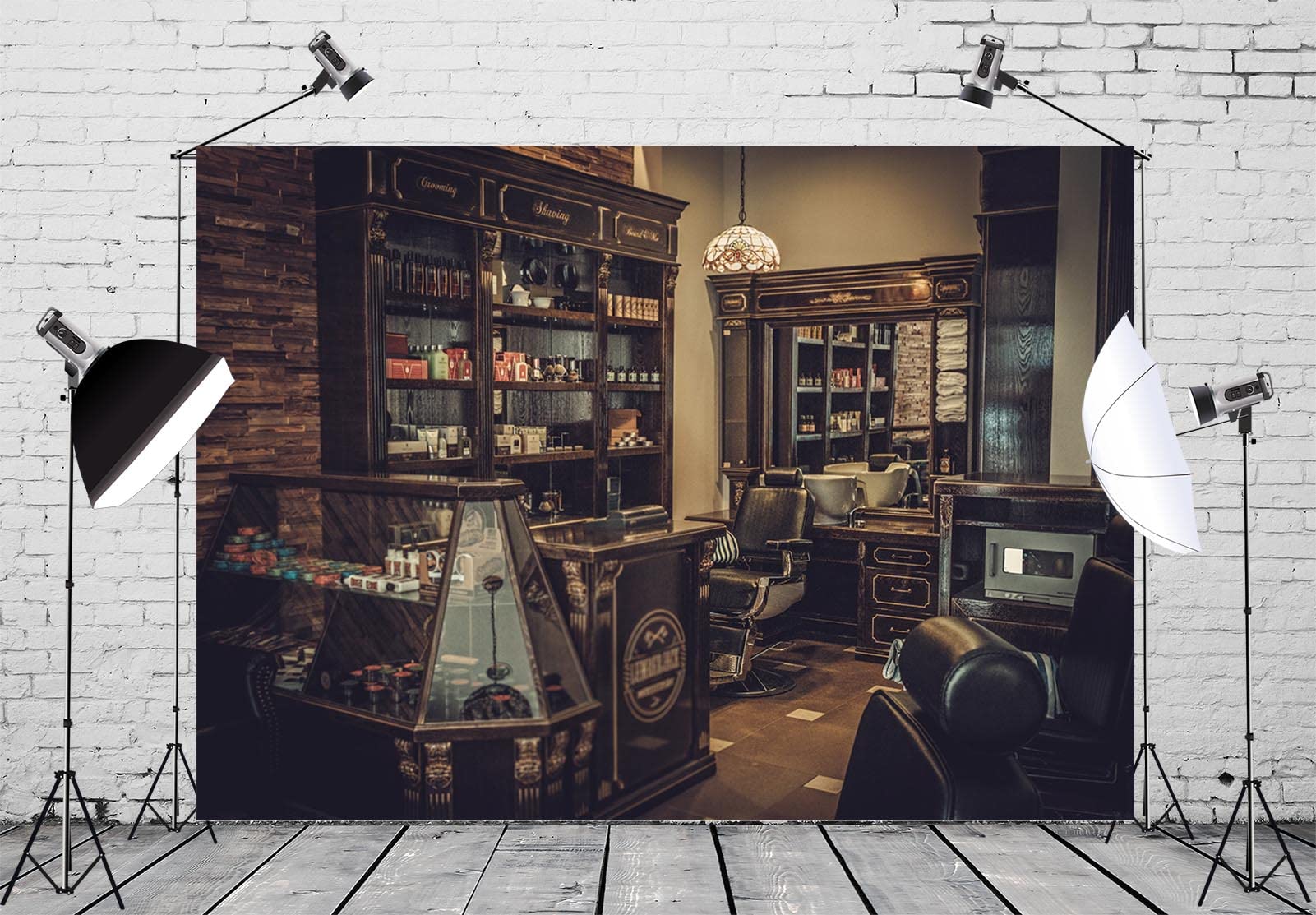 Snapklik.com : Fabric 5x3ft Vintage Barber Shop Backdrop Classical Hair ...