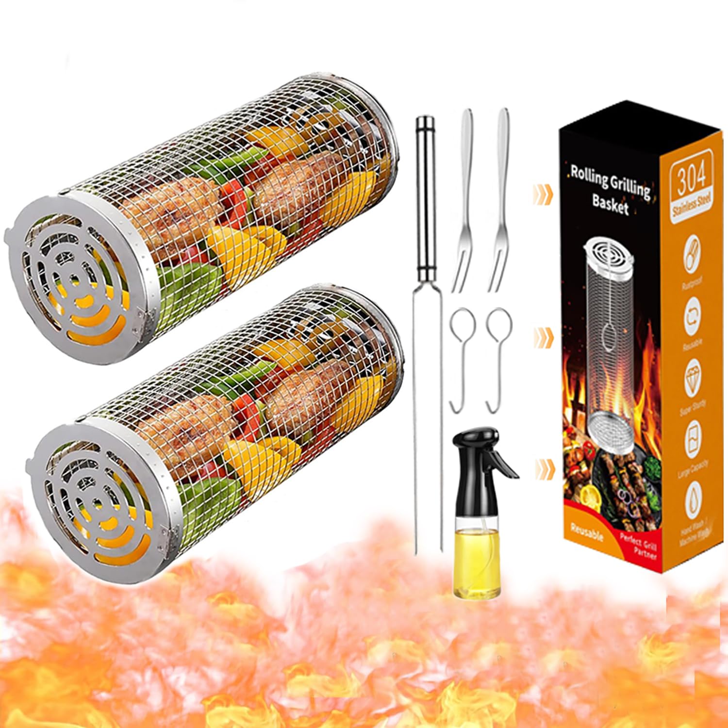 Grill Baskets (2PCS), Perfect Design for Space Saving, Place All in One ...