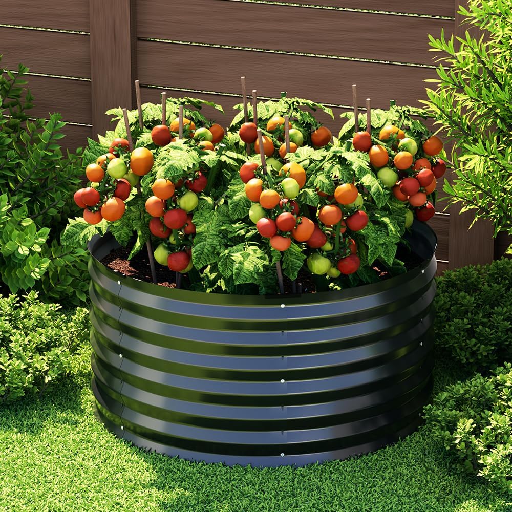 Green Fingers Garden Bed Galvanized Steel Planter Box, Round Gardening ...