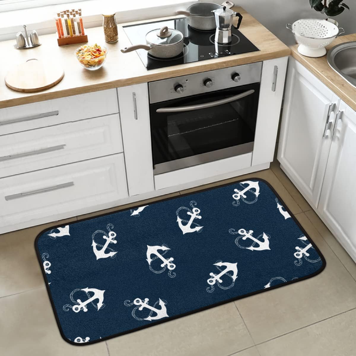 Amazon.com: FZDXZJJ Beach Nautical Anchor Kitchen Mat Cushioned Anti ...