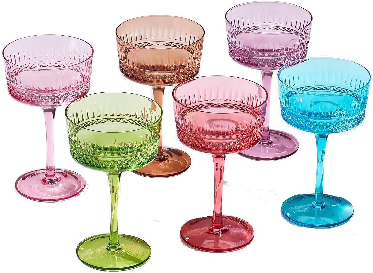 Amazon.com | Khen Ribbed Vintage Art Deco Coupe Glasses - Martini ...