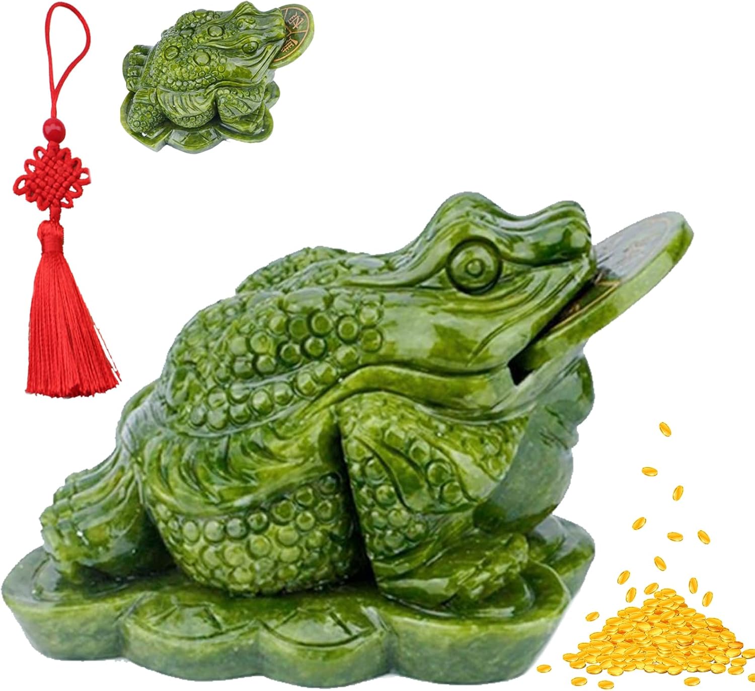 Amazon.com: SiQiYu Jade Frog with Coin in Mouth, Feng Shui Jade Money ...