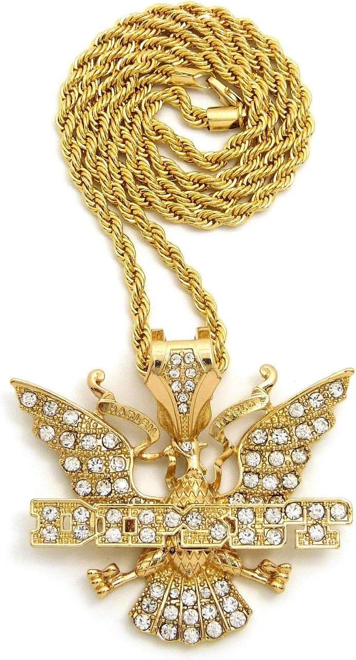 BLINGFACTORY ICED GOLD PLATED DIPSET PENDANT & 4mm 24" ROPE CHAIN HIP ...